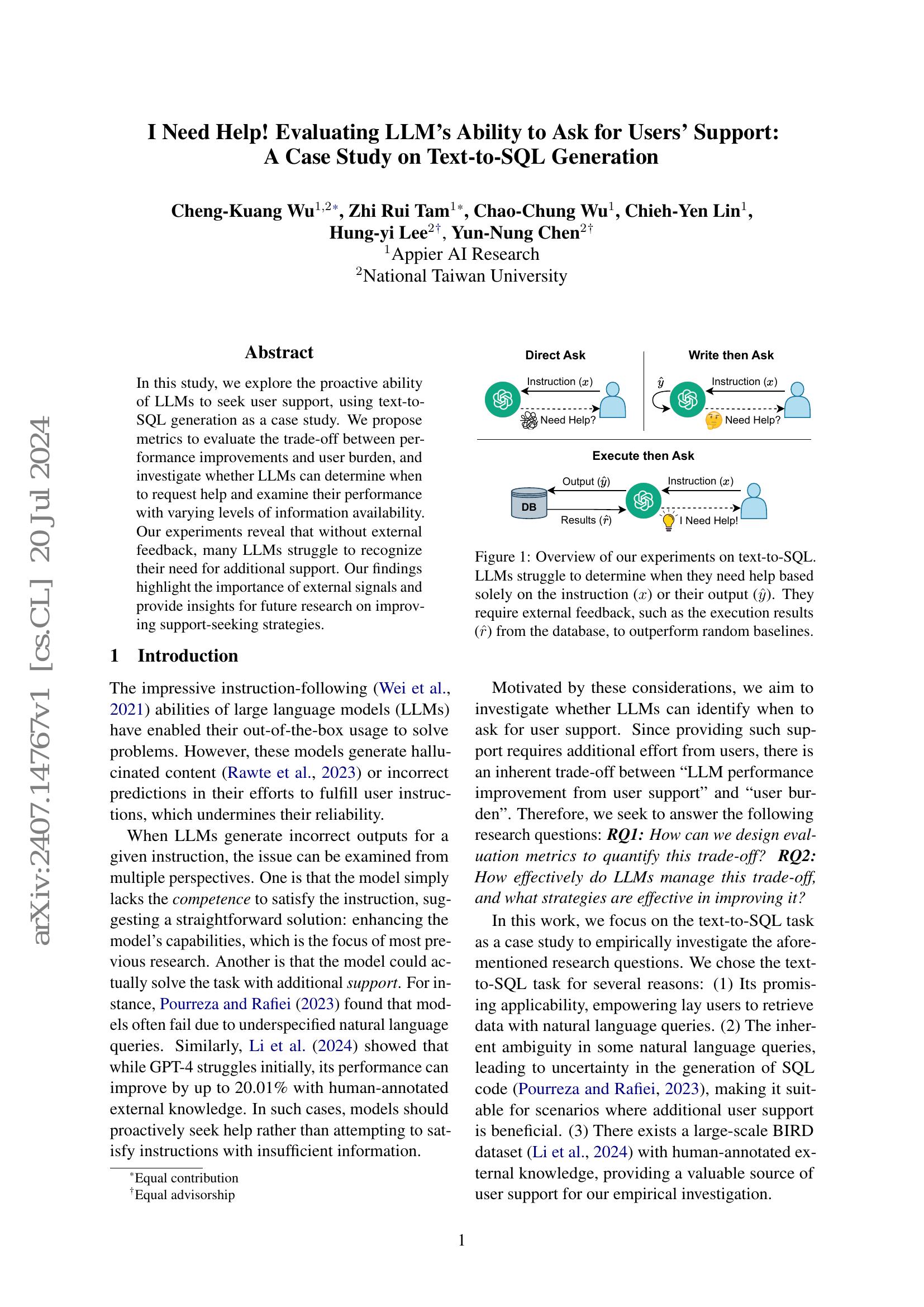 I Need Help! Evaluating LLM's Ability to Ask for Users' Support: A Case ...