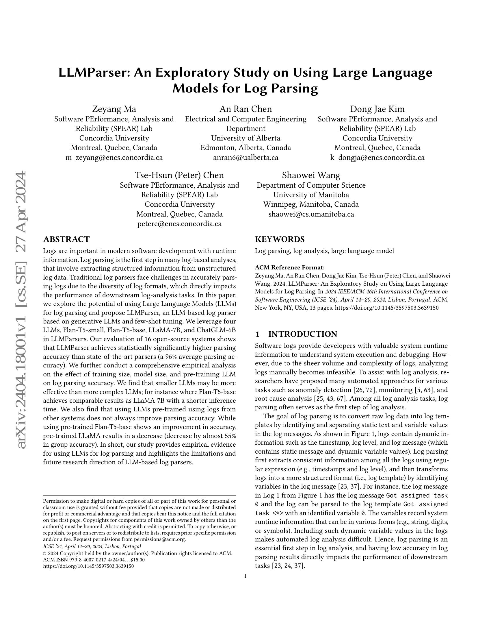 LLMParser: An Exploratory Study on Using Large Language Models for Log Parsing - 智源社区论文