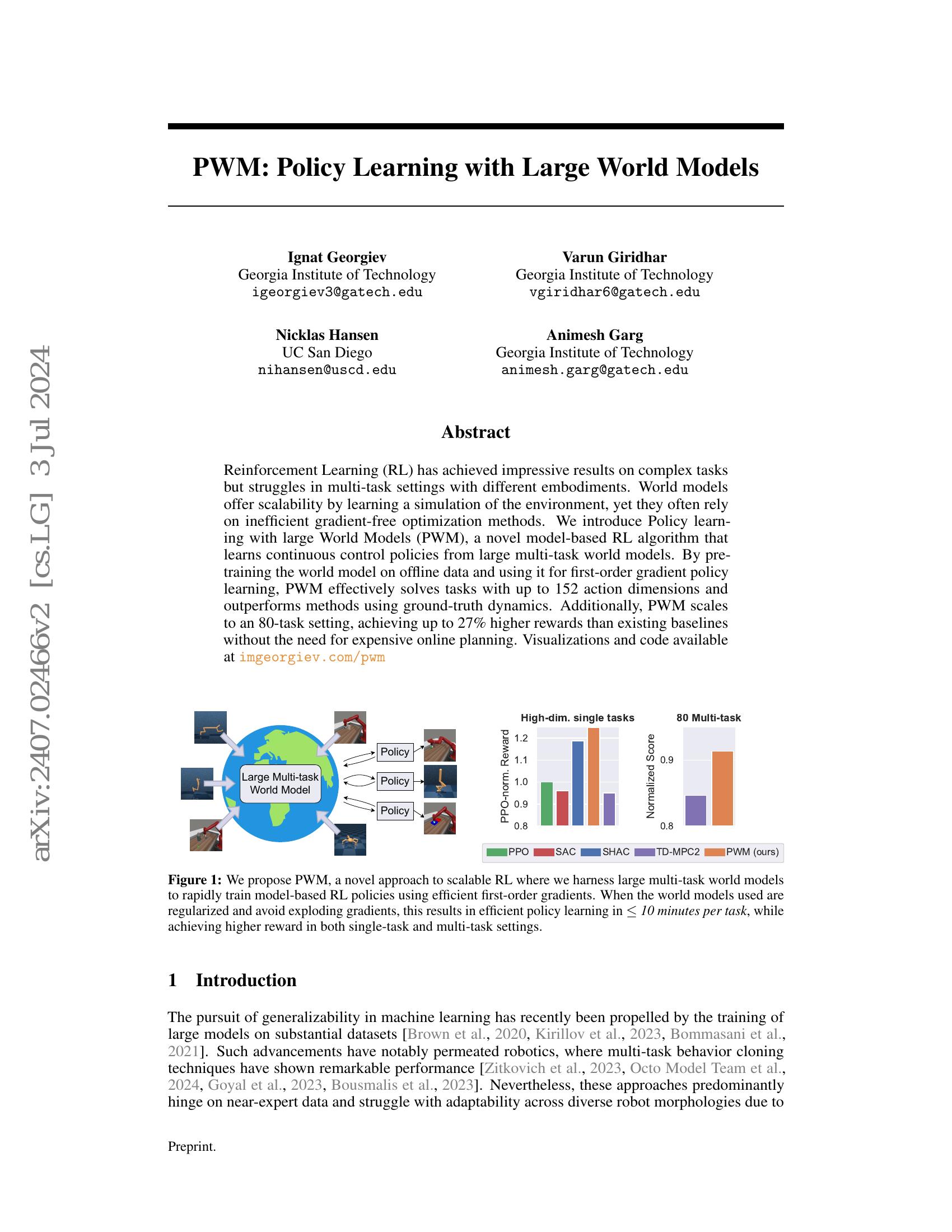 PWM: Policy Learning with Large World Models - 智源社区论文