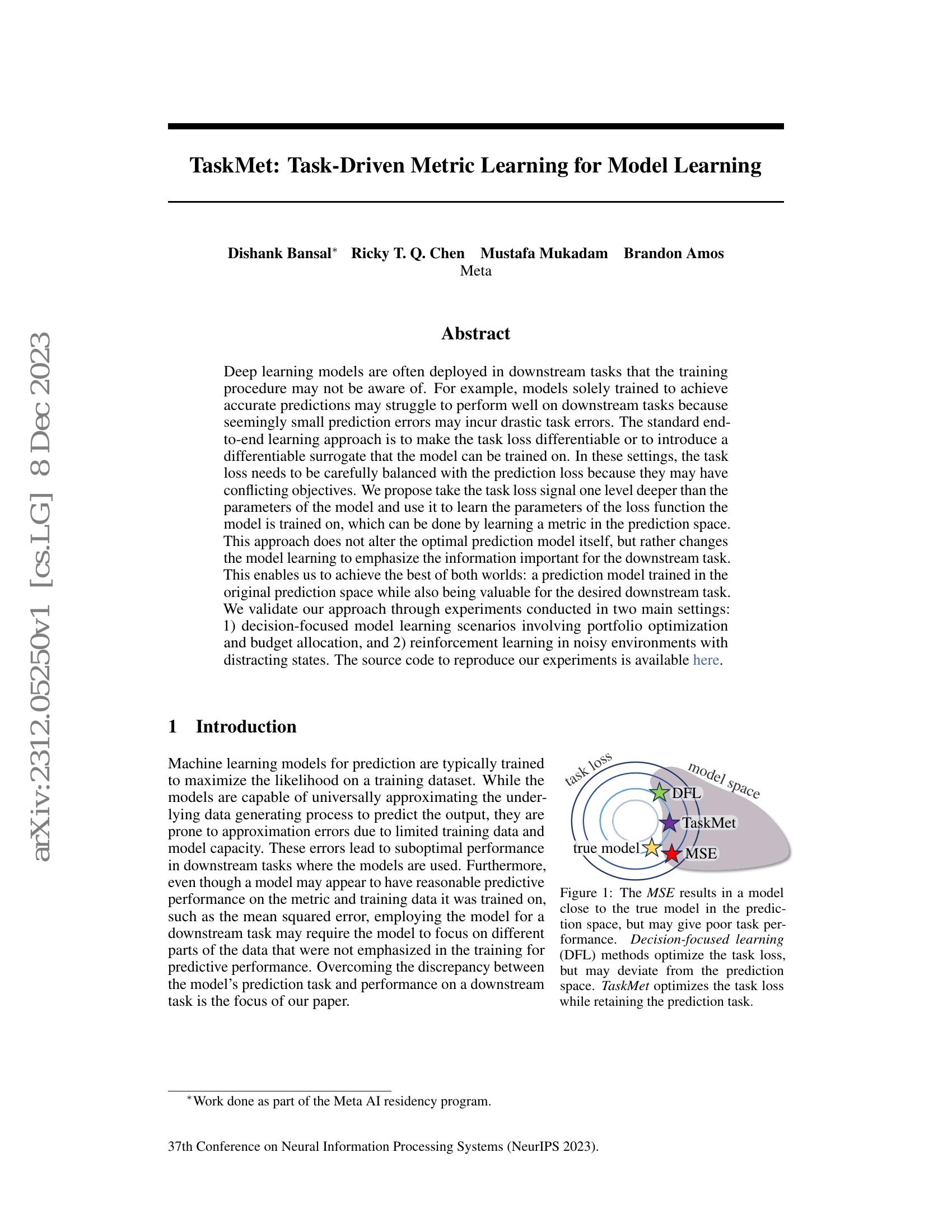 TaskMet: Task-Driven Metric Learning for Model Learning - 智源社区论文