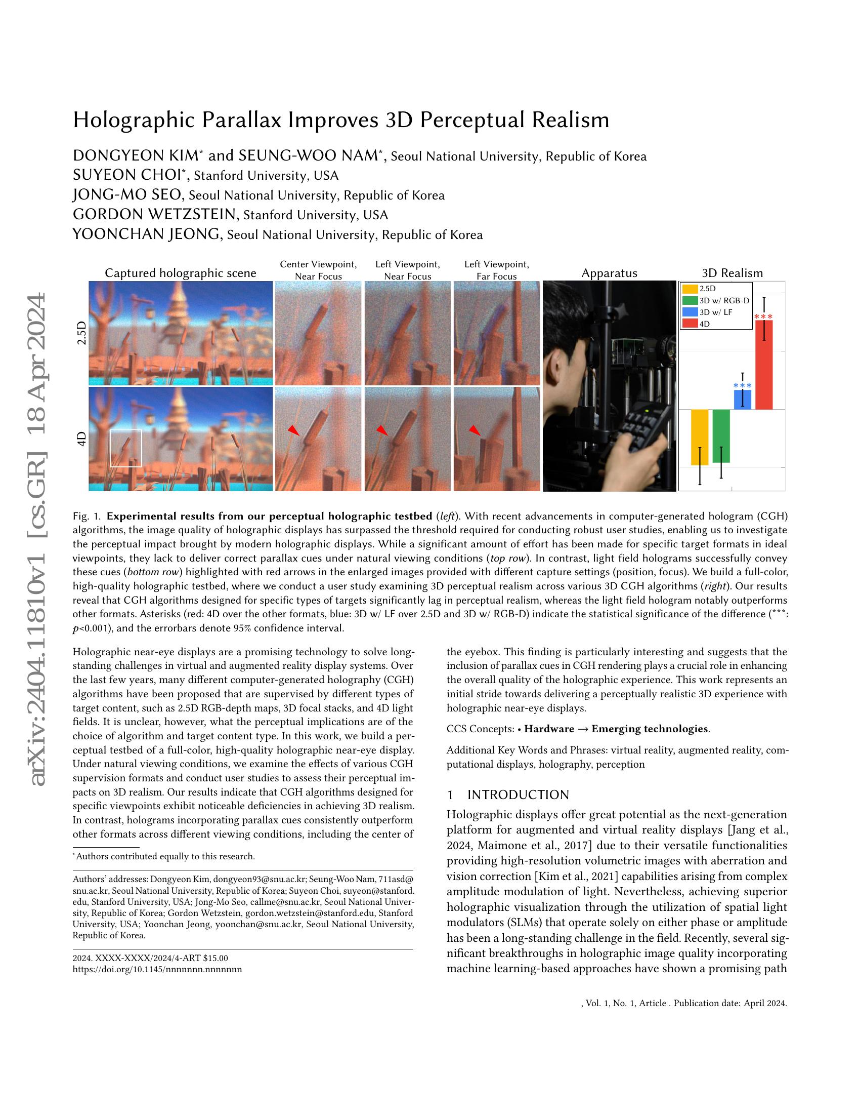Holographic Parallax Improves 3D Perceptual Realism - 智源社区论文