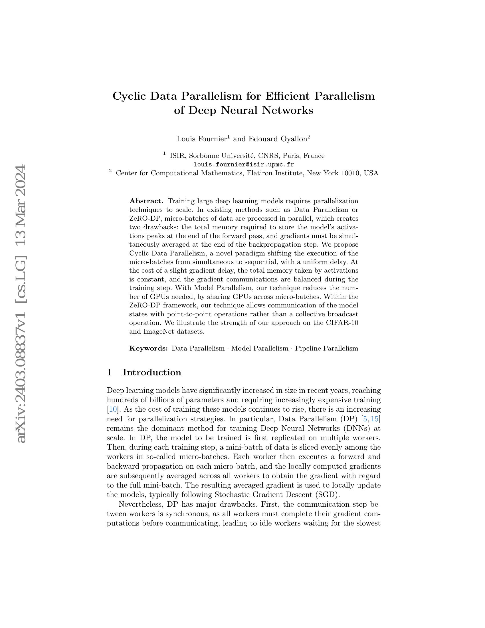 Cyclic Data Parallelism for Efficient Parallelism of Deep Neural Networks - 智源社区论文