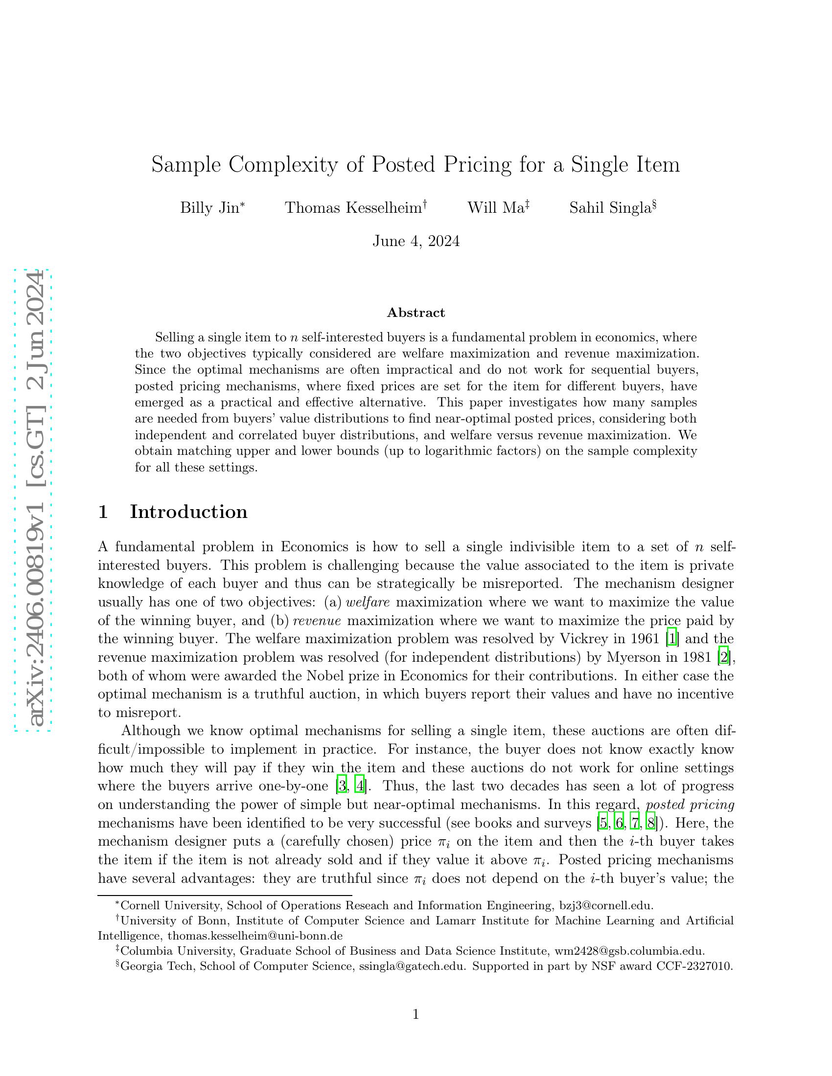 Sample Complexity of Posted Pricing for a Single Item - 智源社区论文