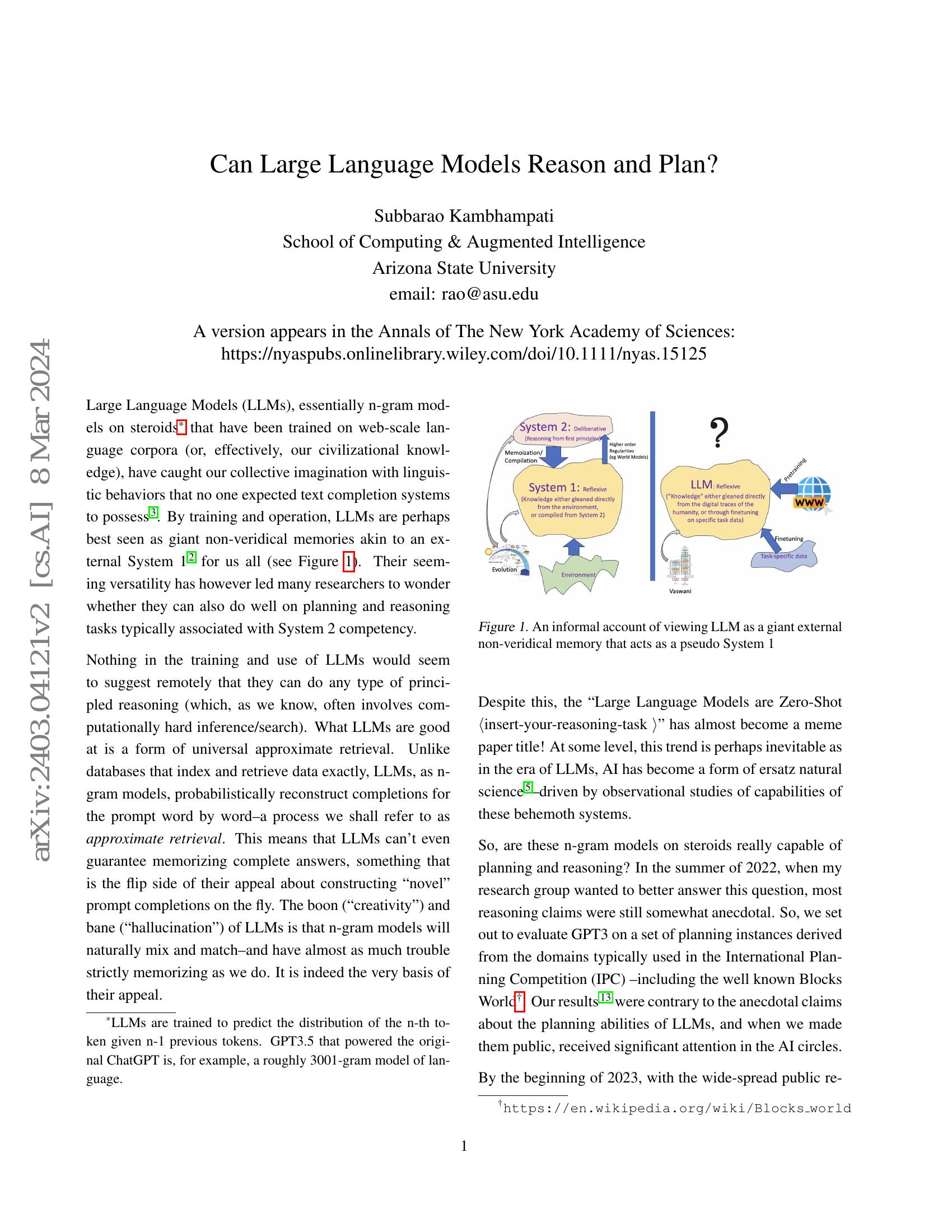 Can Large Language Models Reason and Plan? - 智源社区论文