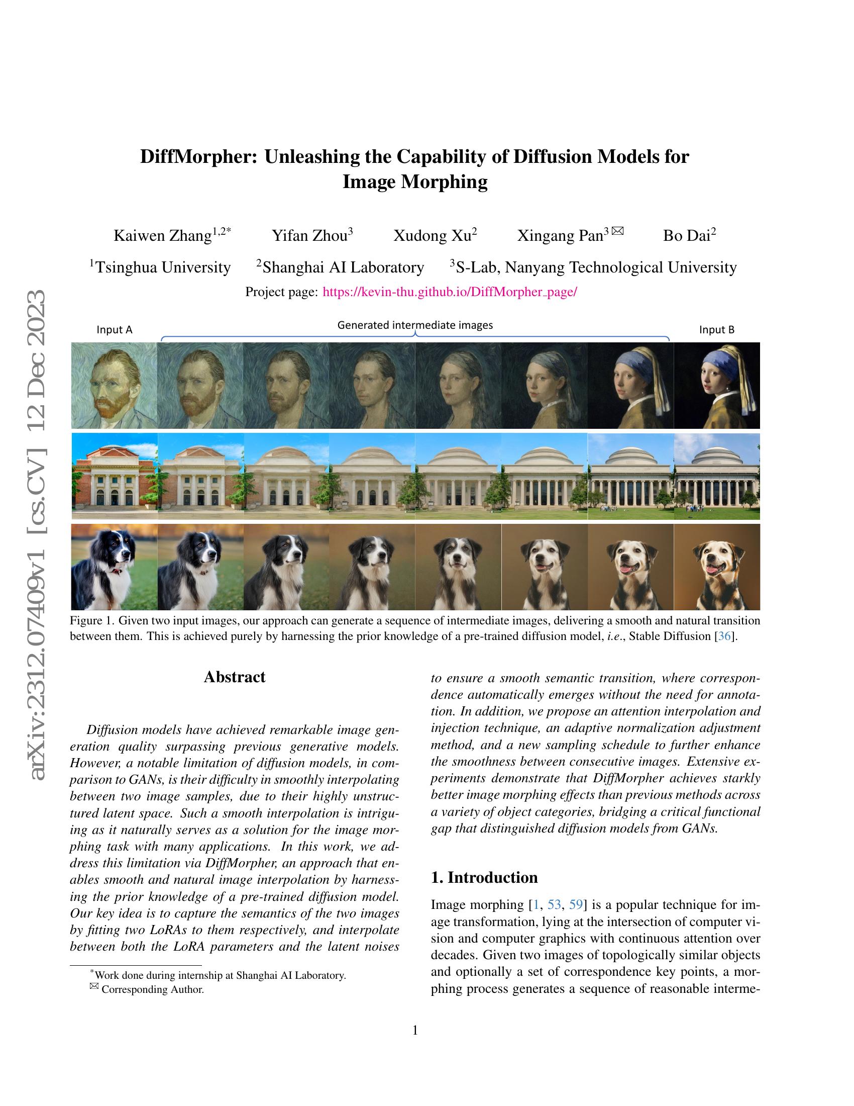 DiffMorpher: Unleashing the Capability of Diffusion Models for Image Morphing - 智源社区论文