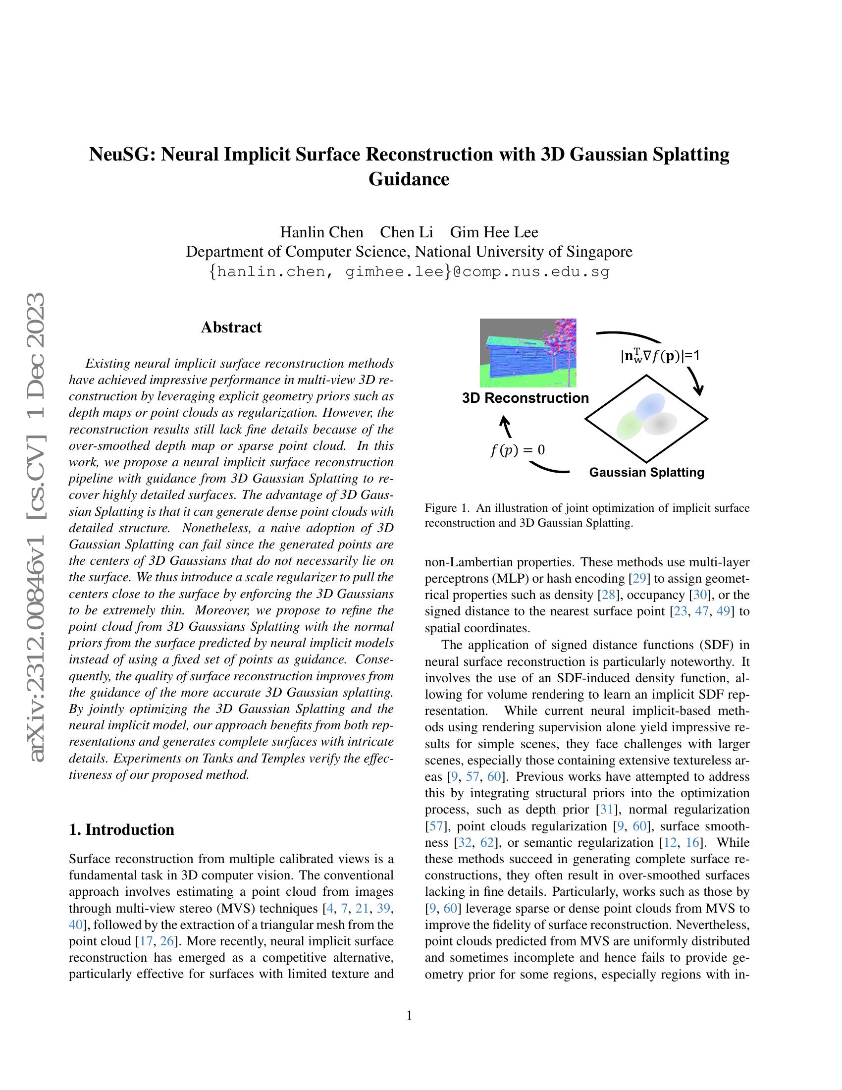 NeuSG: Neural Implicit Surface Reconstruction with 3D Gaussian Splatting Guidance - 智源社区论文
