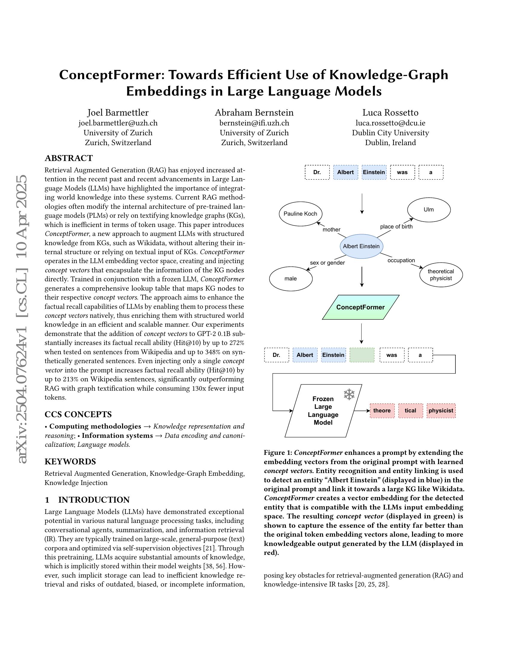ConceptFormer: Towards Efficient Use of Knowledge-Graph Embeddings in Large Language Models - 智源社区论文