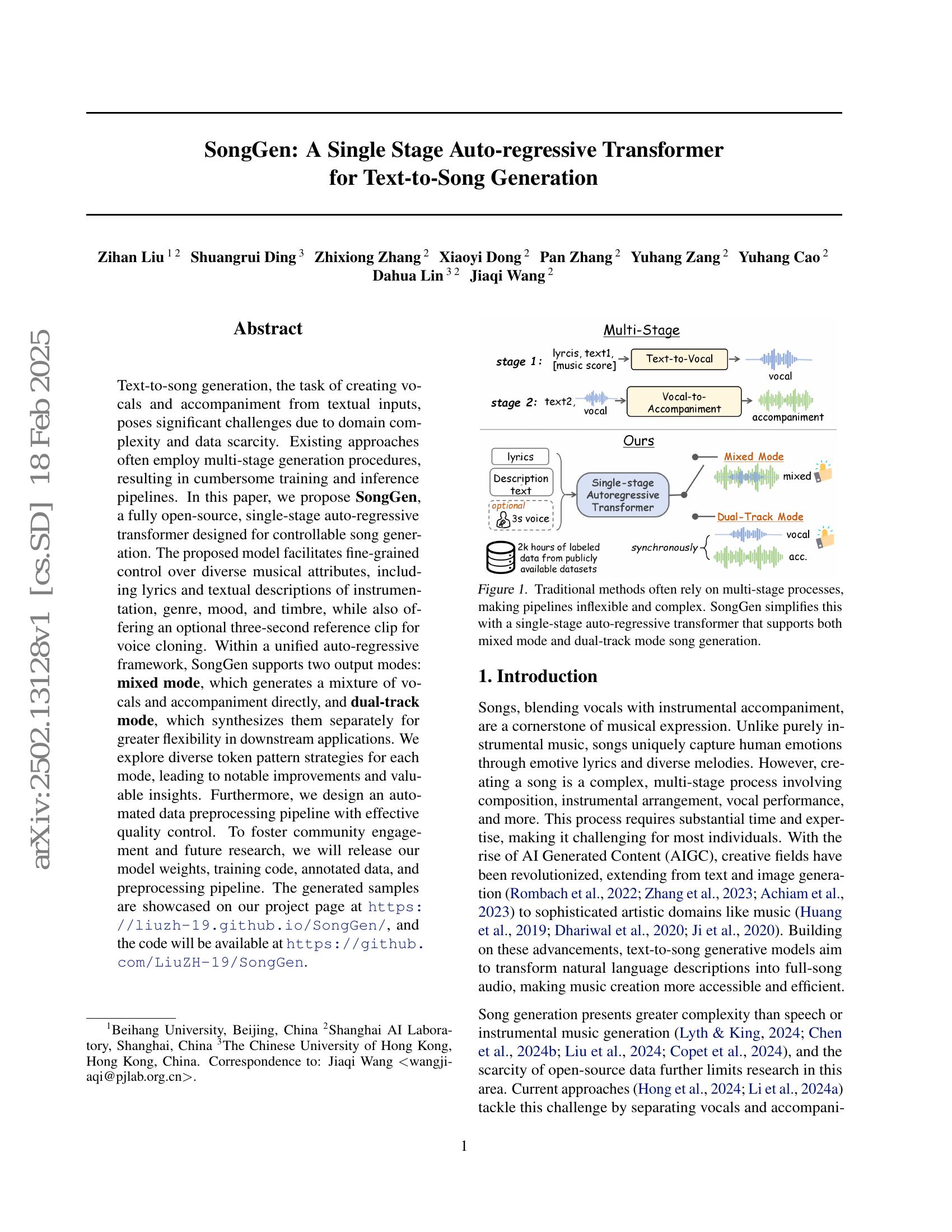 SongGen: A Single Stage Auto-regressive Transformer for Text-to-Song ...