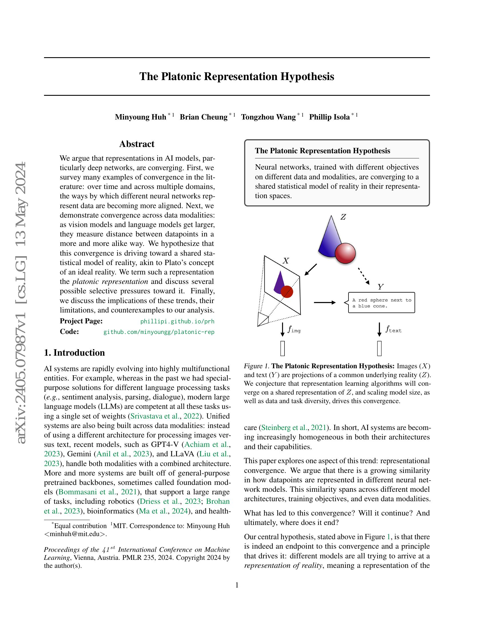 The Platonic Representation Hypothesis - 智源社区论文