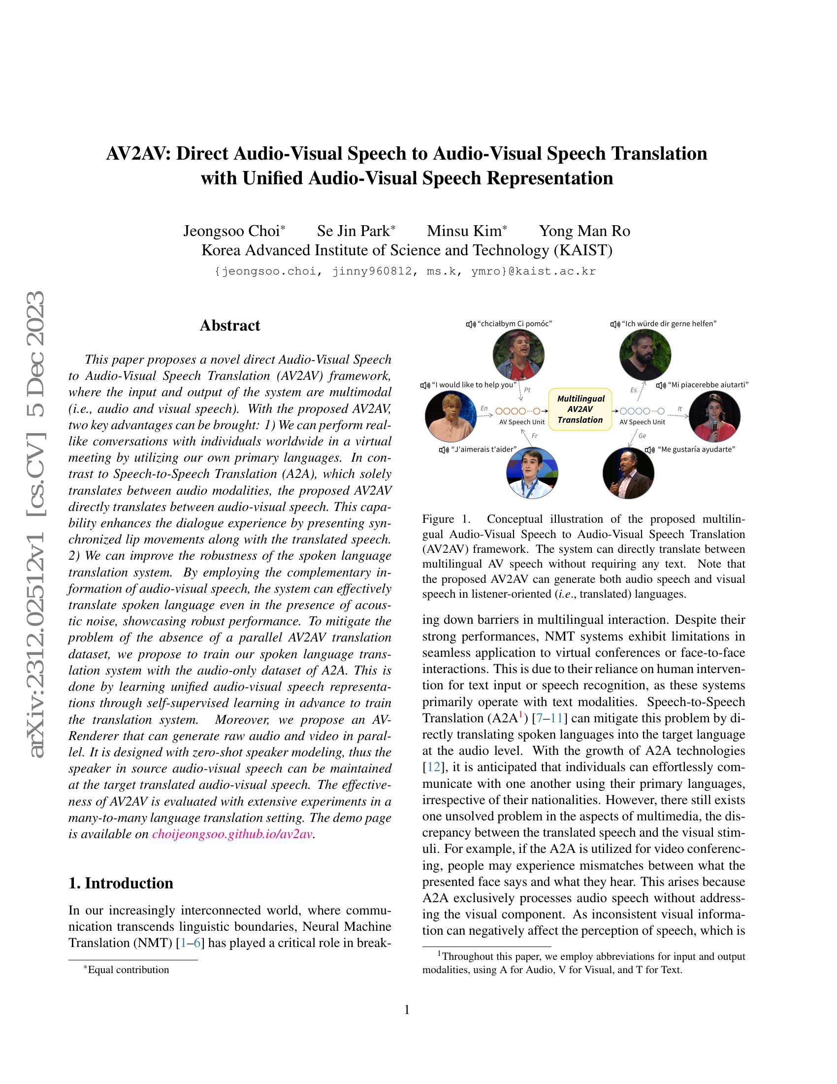 AV2AV: Direct Audio-Visual Speech to Audio-Visual Speech Translation with Unified Audio-Visual ...