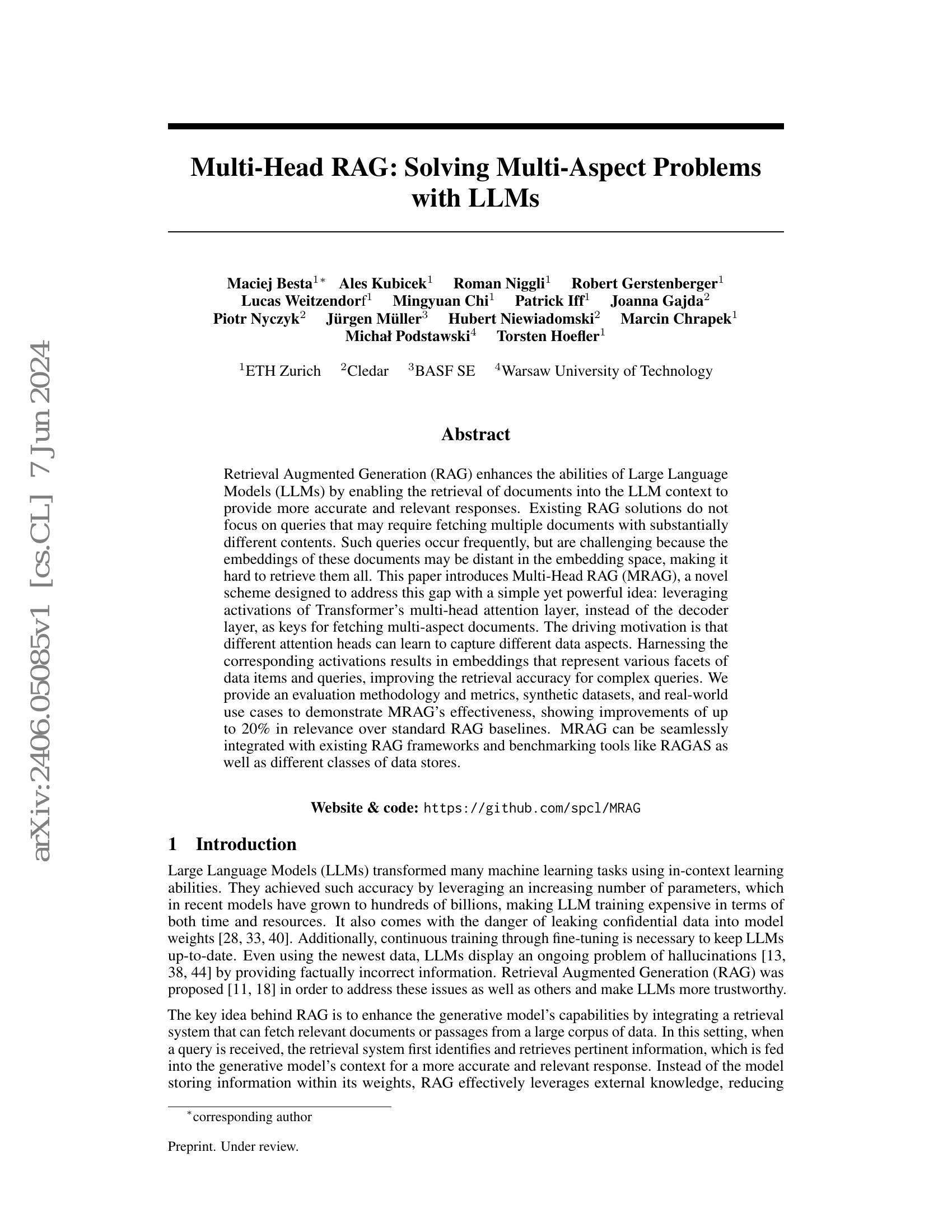 Multi-Head RAG: Solving Multi-Aspect Problems with LLMs - 智源社区论文