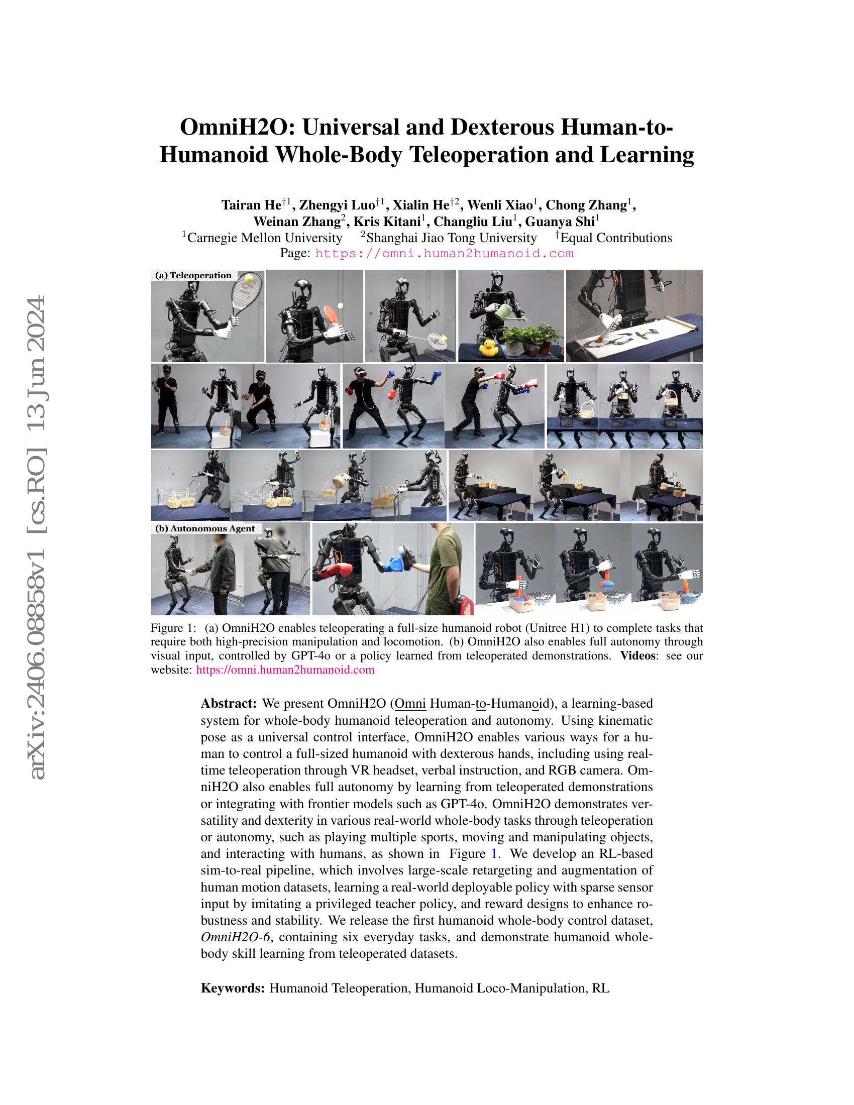 OmniH2O: Universal and Dexterous Human-to-Humanoid Whole-Body ...