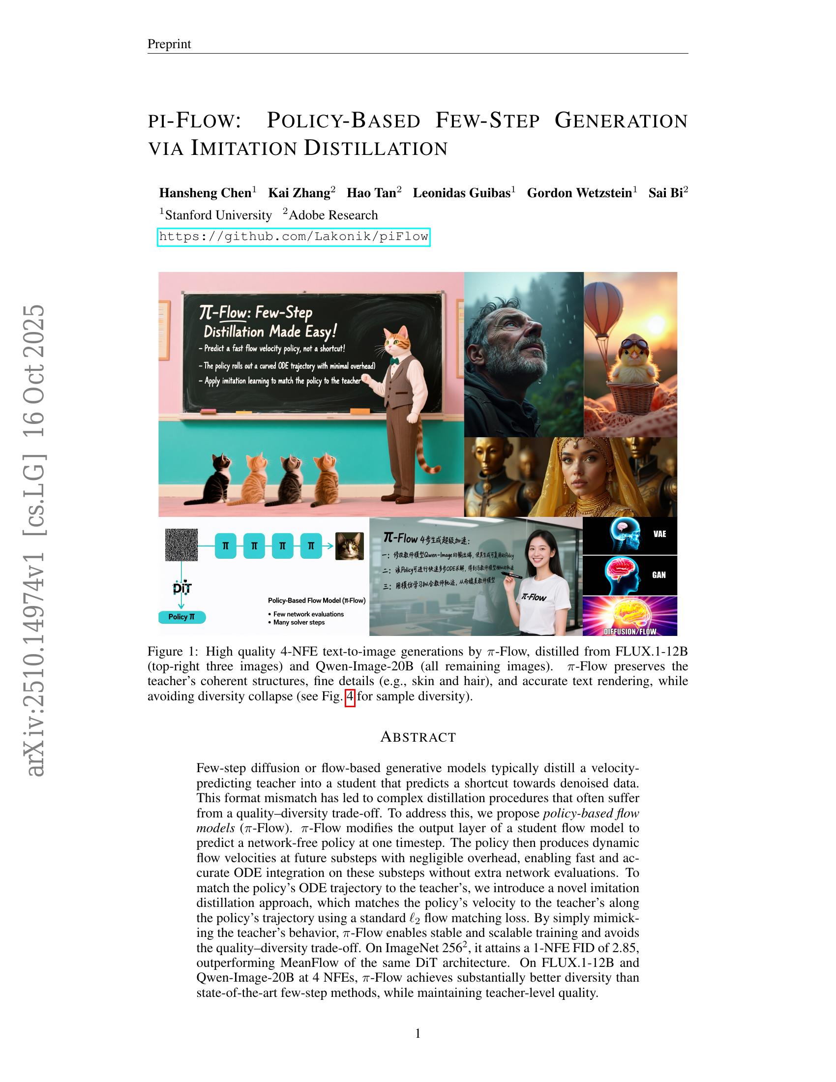 pi-Flow: Policy-Based Few-Step Generation via Imitation Distillation ...