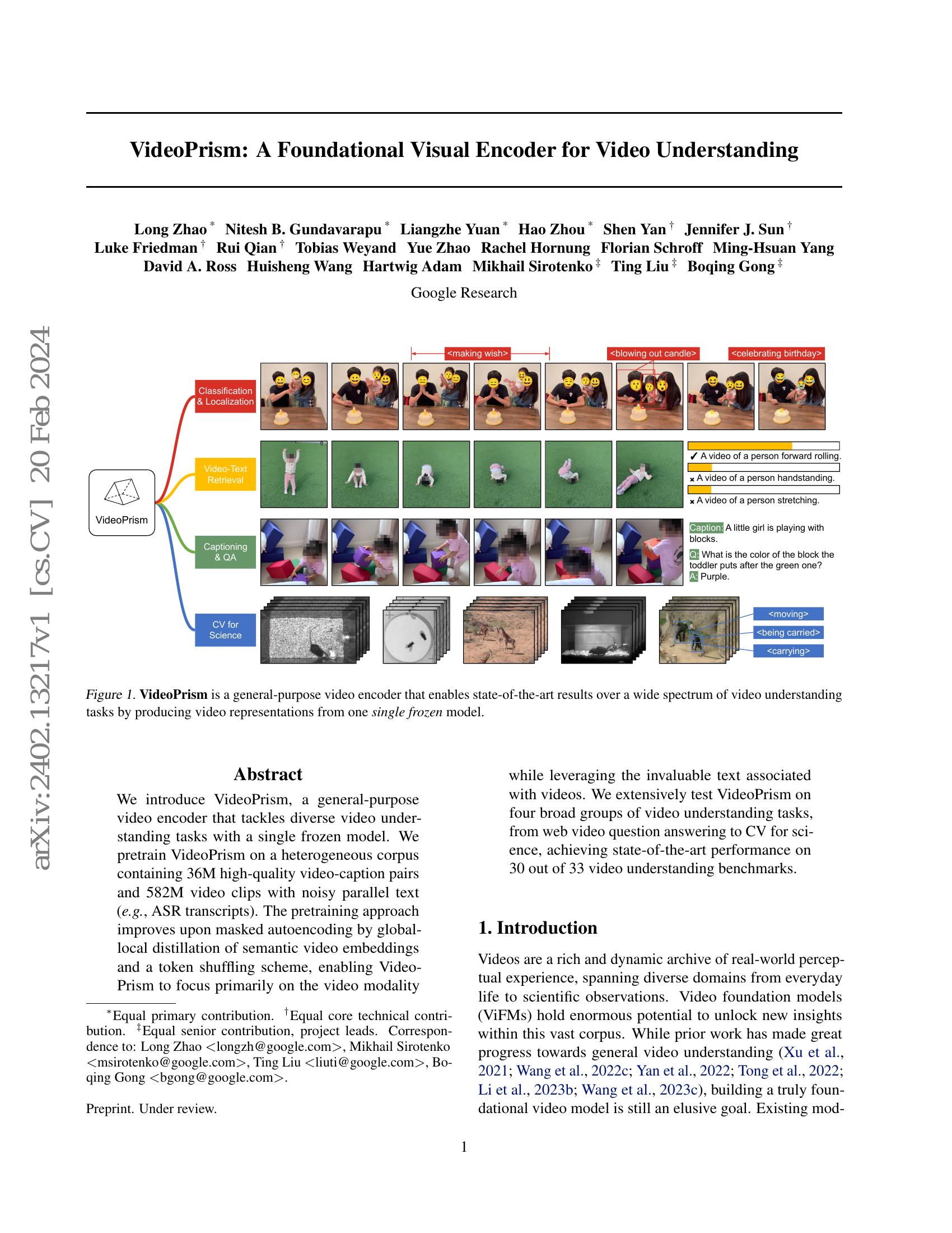 VideoPrism: A Foundational Visual Encoder for Video Understanding - 智源社区论文