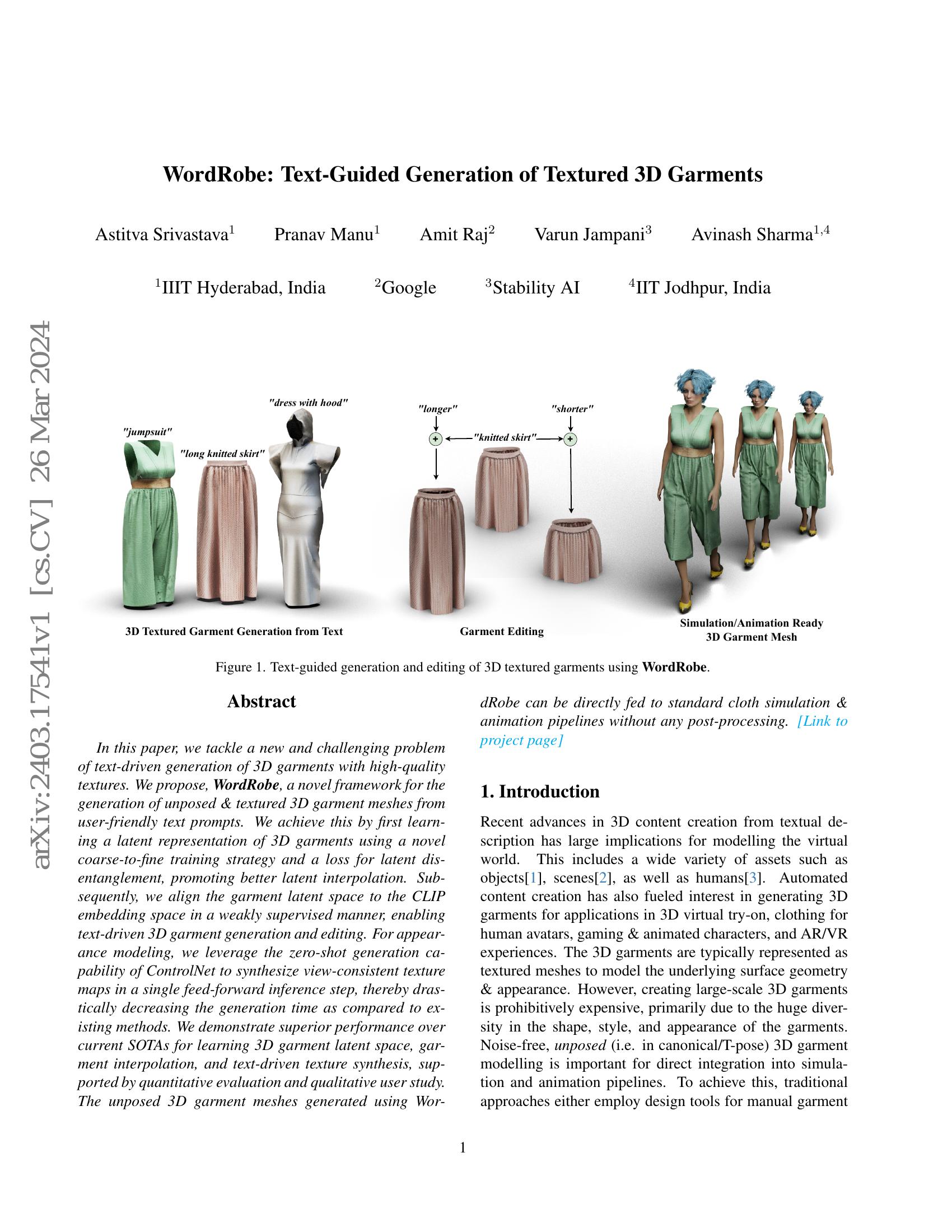 WordRobe: Text-Guided Generation of Textured 3D Garments - 智源社区论文