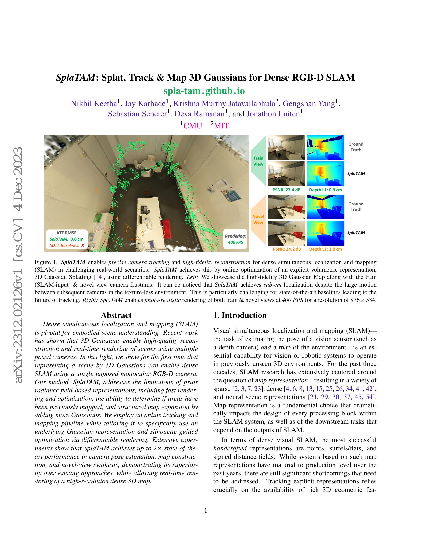 SplaTAM: Splat, Track & Map 3D Gaussians for Dense RGB-D SLAM - 智源社区论文