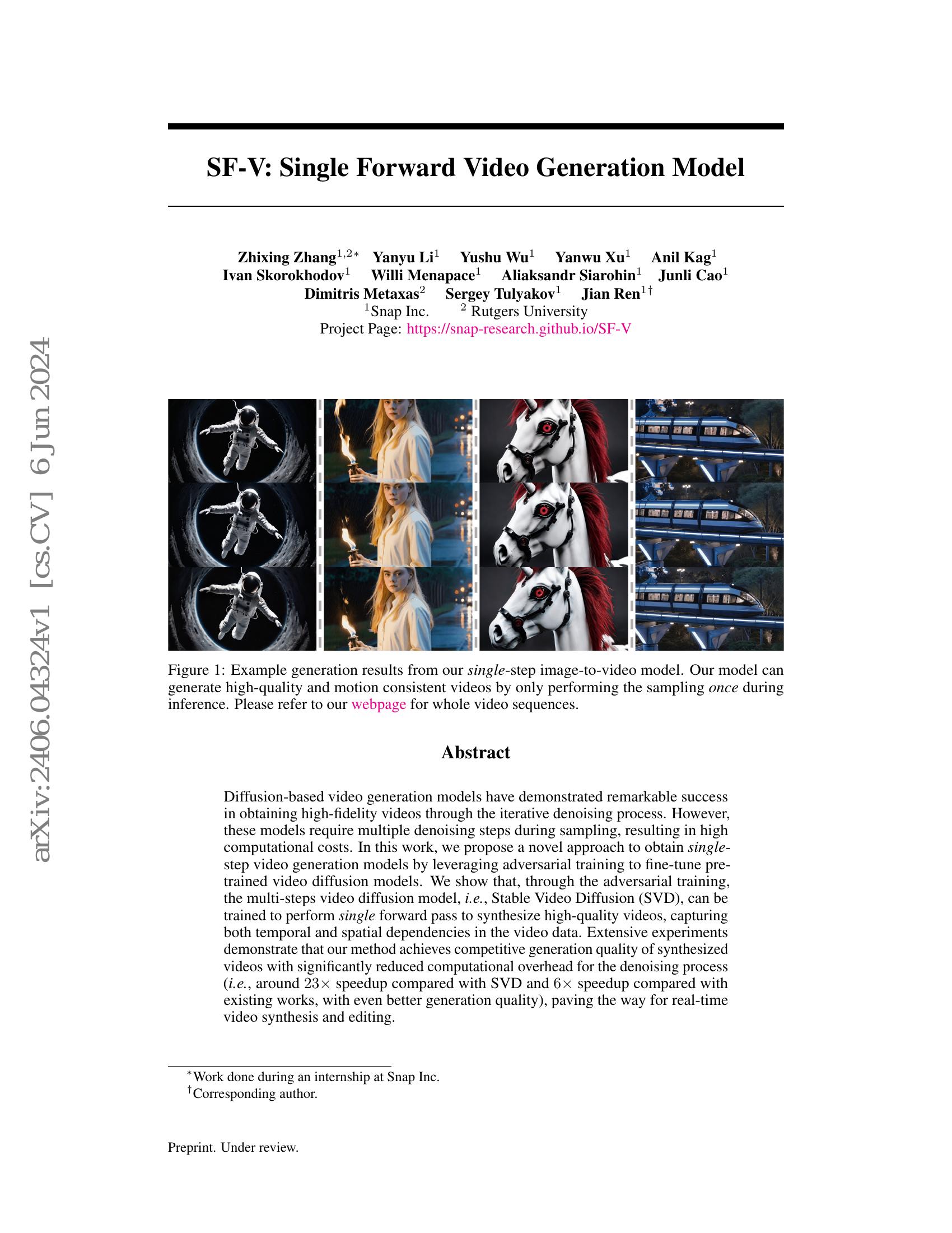 SF-V: Single Forward Video Generation Model - 智源社区论文