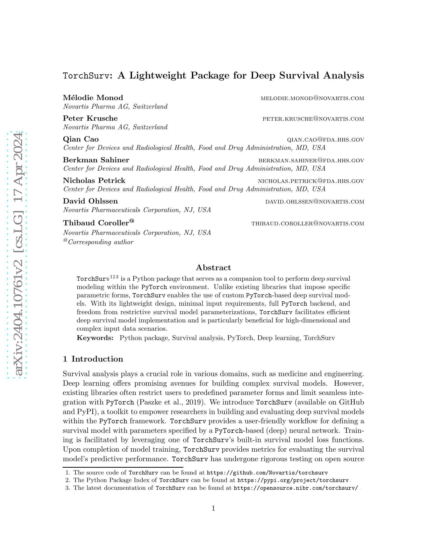 TorchSurv: A Lightweight Package for Deep Survival Analysis - 智源社区论文