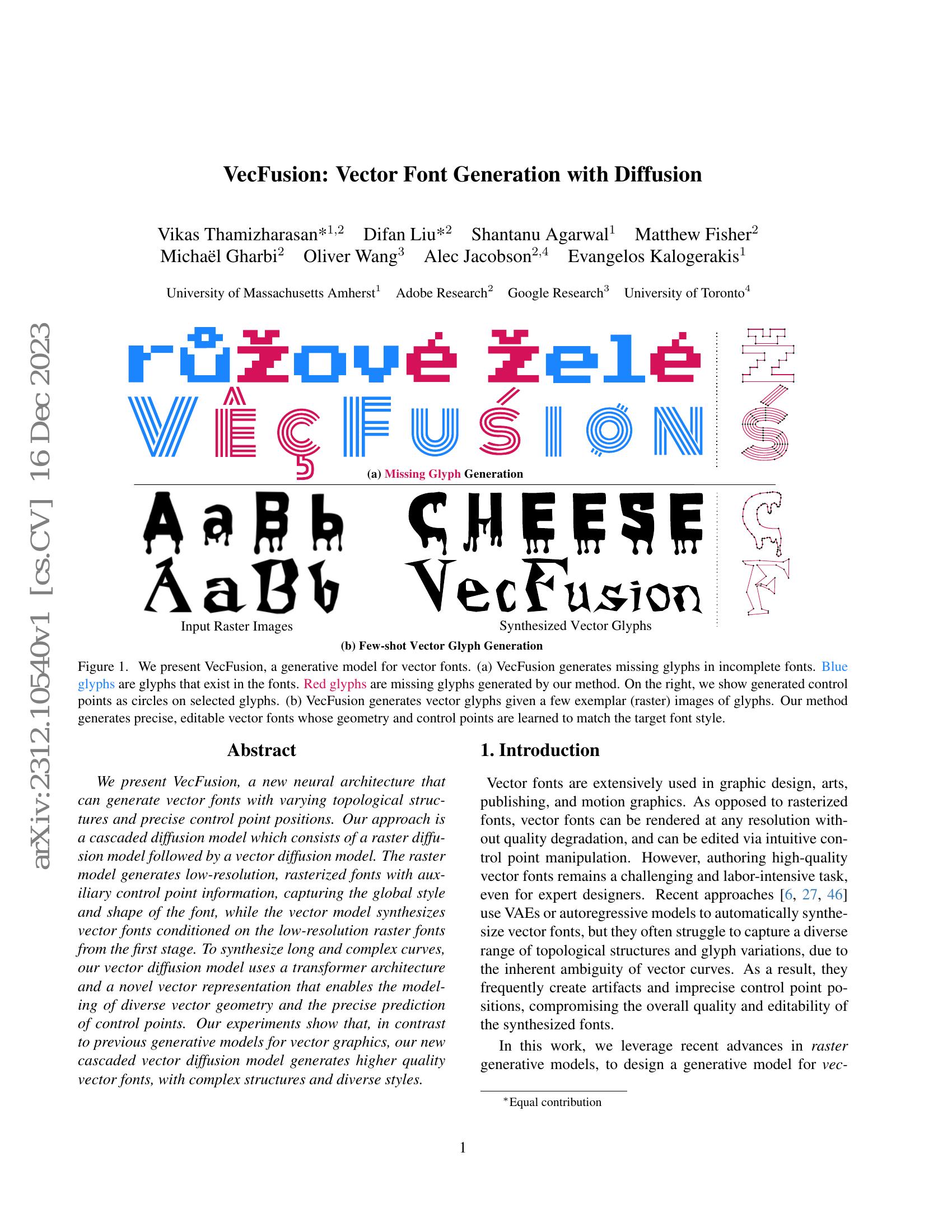 VecFusion: Vector Font Generation with Diffusion - 智源社区论文