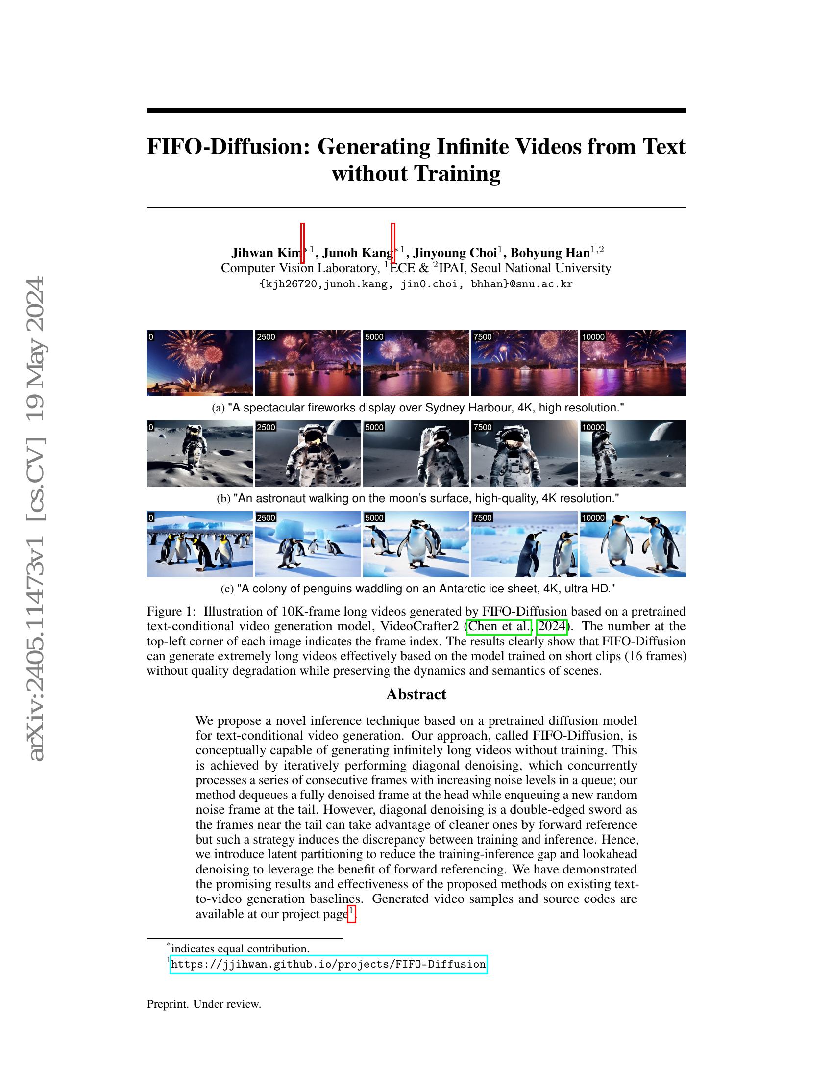 FIFO-Diffusion: Generating Infinite Videos from Text without Training - 智源社区论文