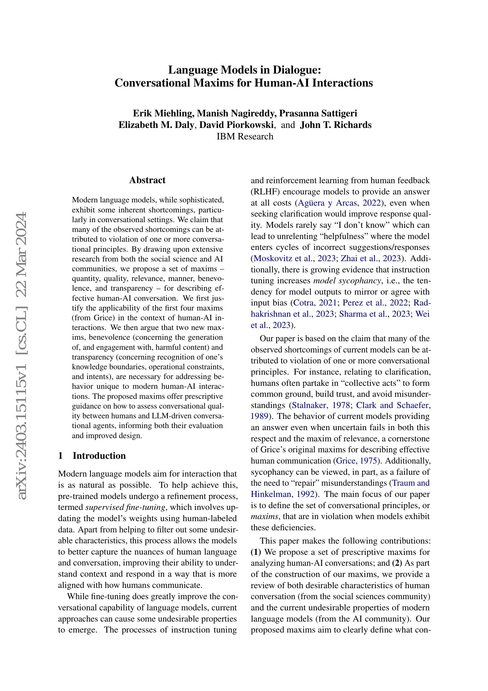 Language Models in Dialogue: Conversational Maxims for Human-AI ...