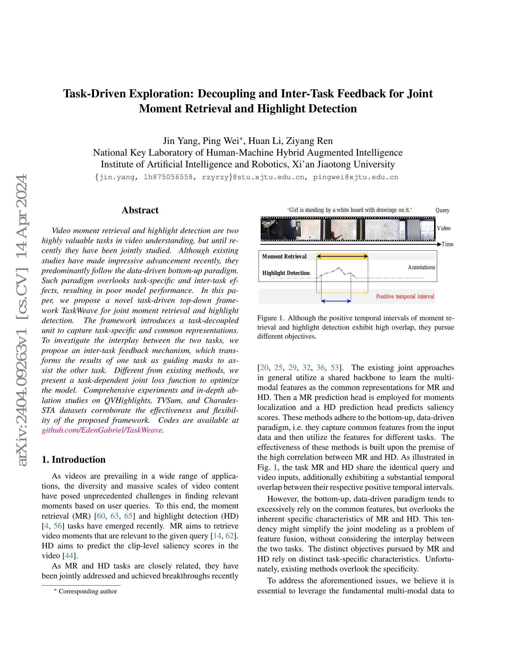 Task-Driven Exploration: Decoupling and Inter-Task Feedback for Joint Moment Retrieval and ...
