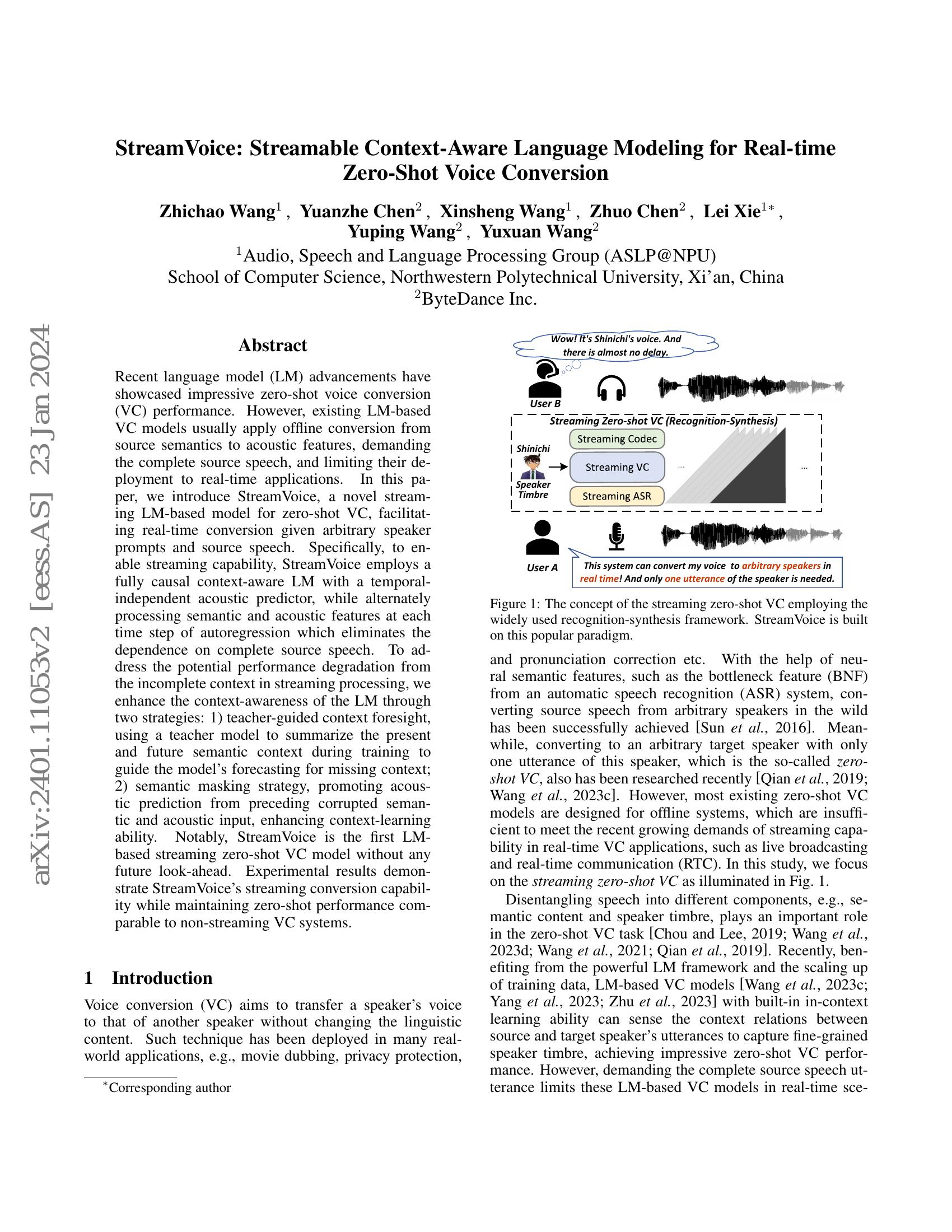 StreamVoice: Streamable Context-Aware Language Modeling for Real-time Zero-Shot Voice Conversion ...