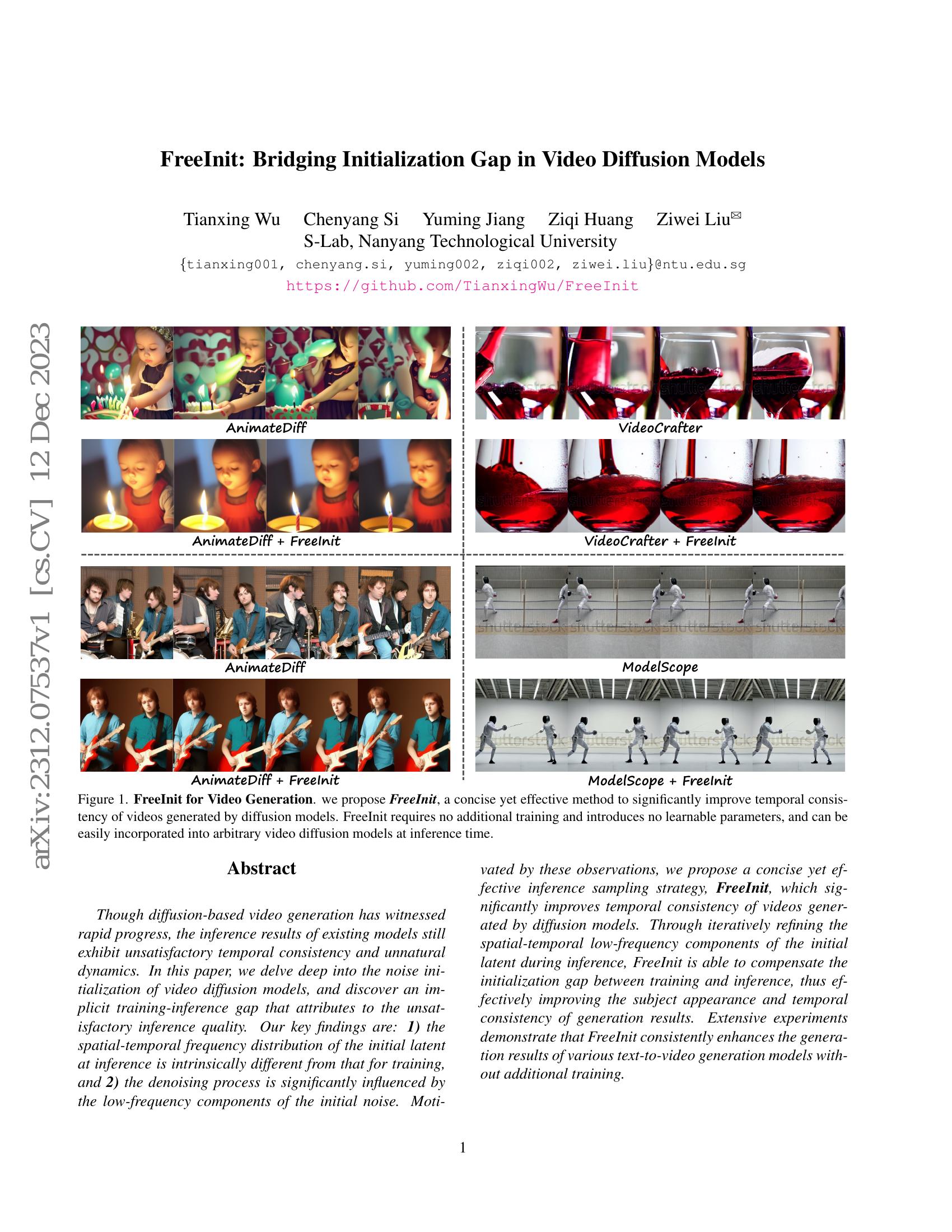 FreeInit: Bridging Initialization Gap in Video Diffusion Models - 智源社区论文