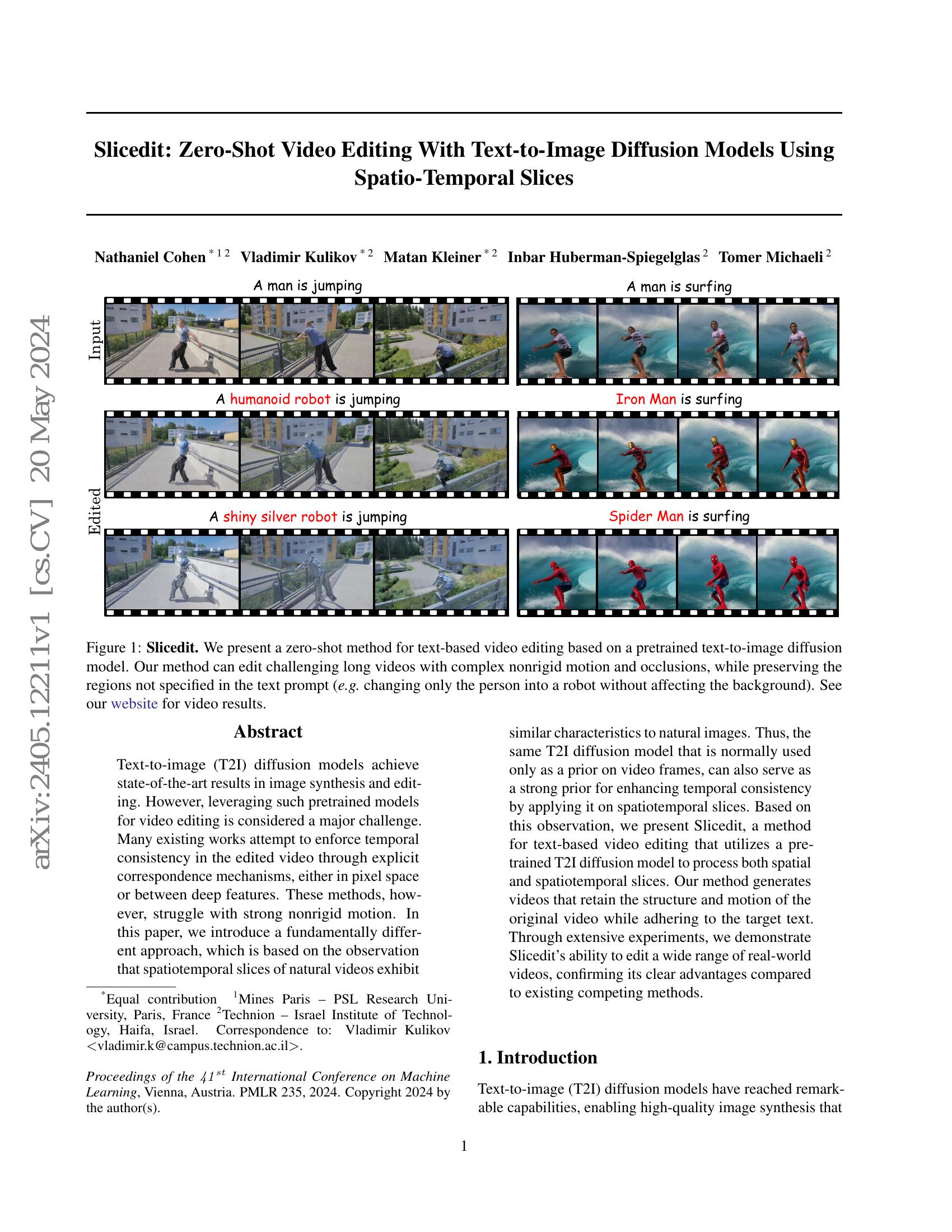 Slicedit: Zero-Shot Video Editing With Text-to-Image Diffusion Models Using Spatio-Temporal ...