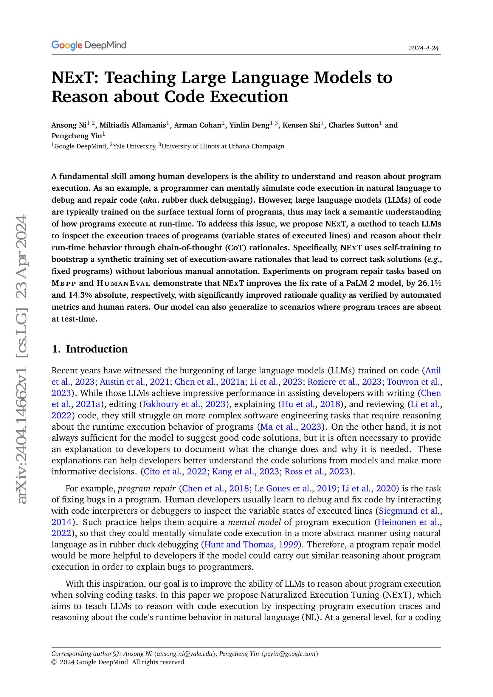 NExT: Teaching Large Language Models to Reason about Code Execution - 智源社区论文
