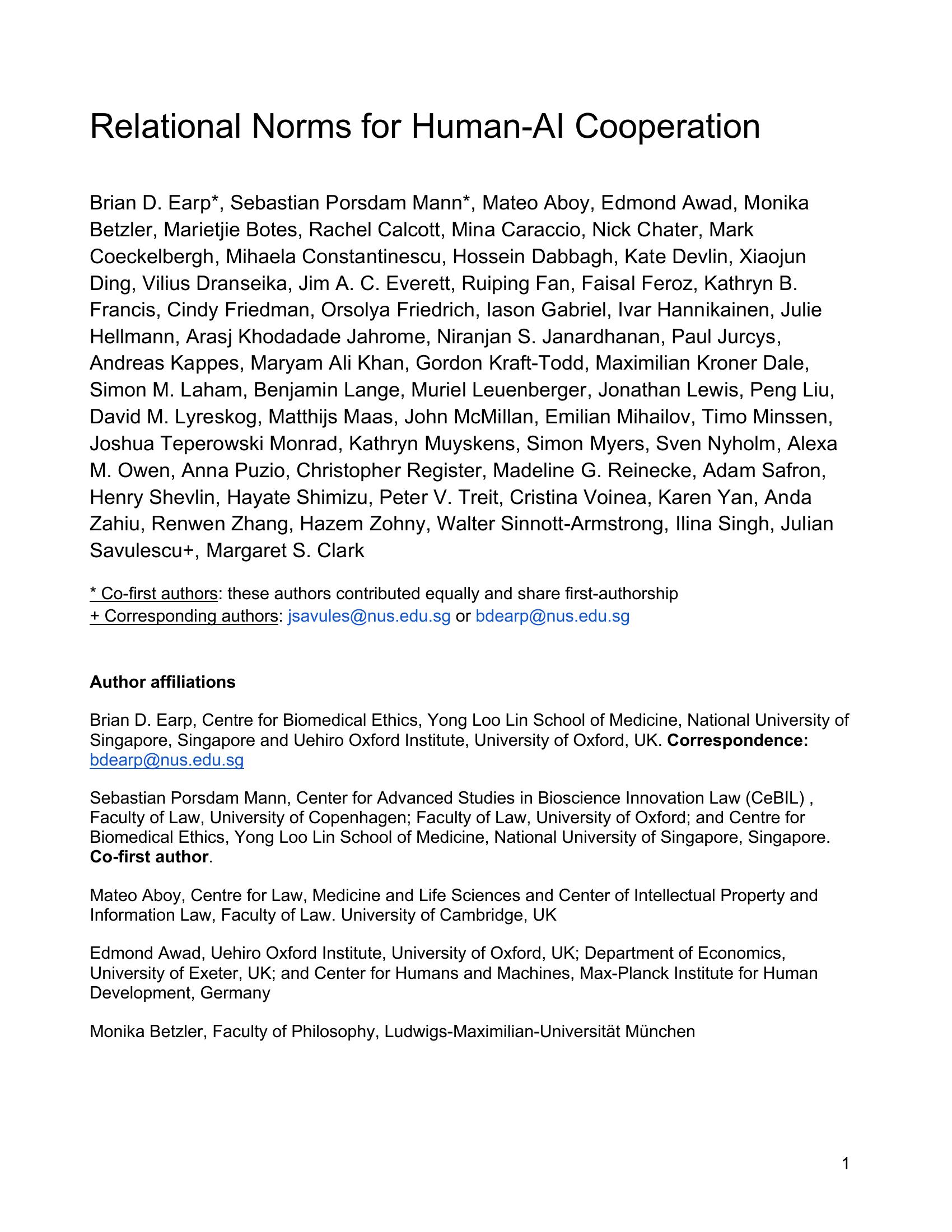 Relational Norms for Human-AI Cooperation - 智源社区论文