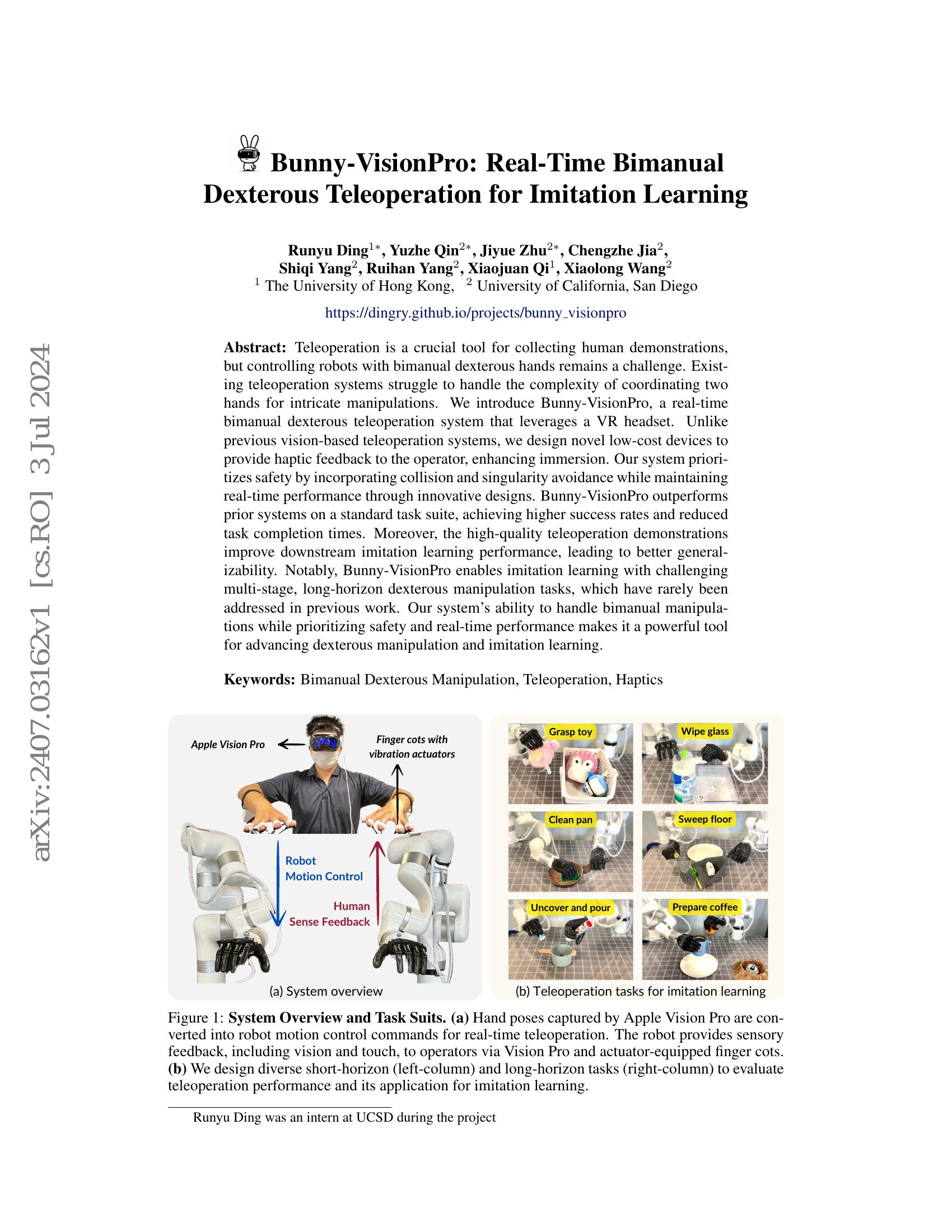 Bunny-VisionPro: Real-Time Bimanual Dexterous Teleoperation for Imitation Learning - 智源社区论文