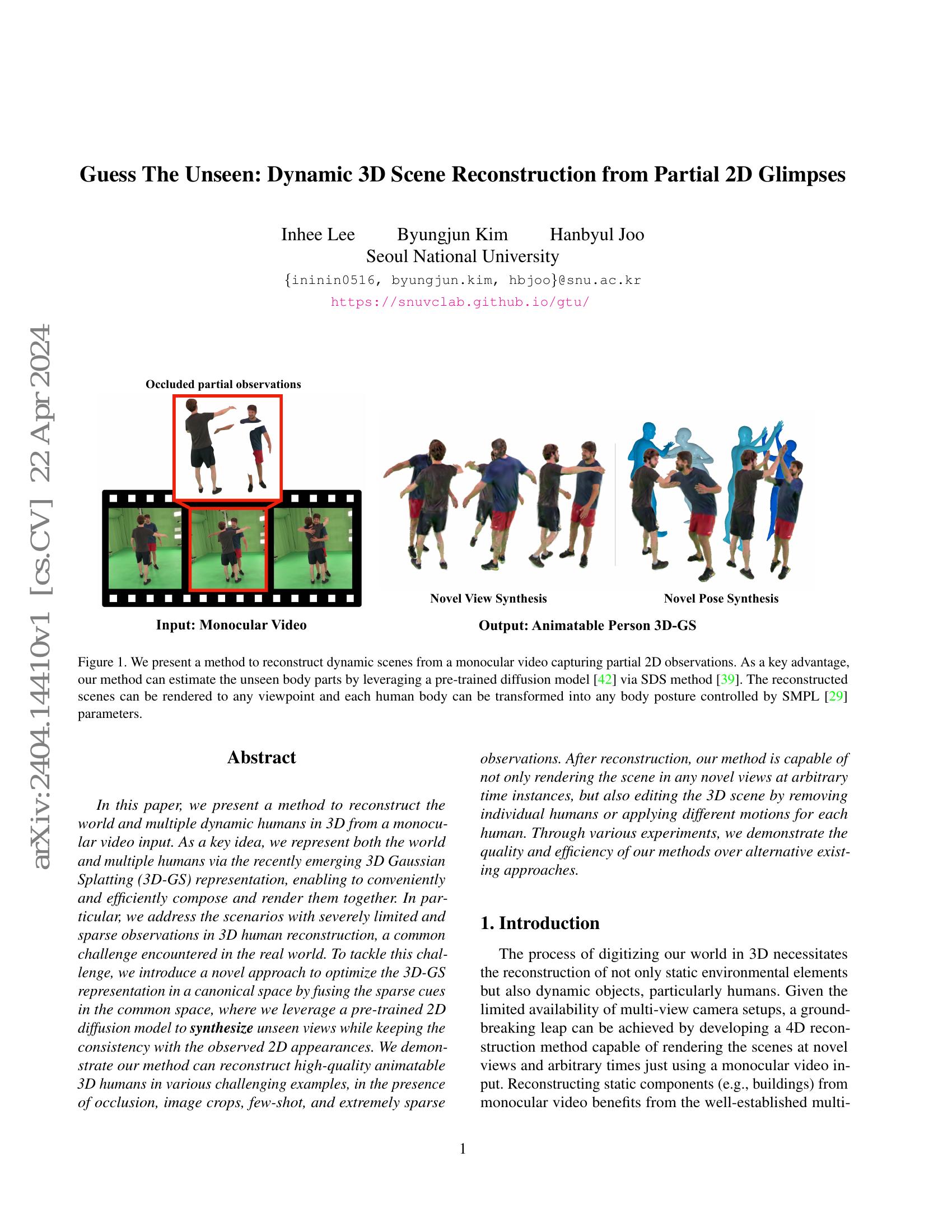 Guess The Unseen: Dynamic 3D Scene Reconstruction from Partial 2D ...