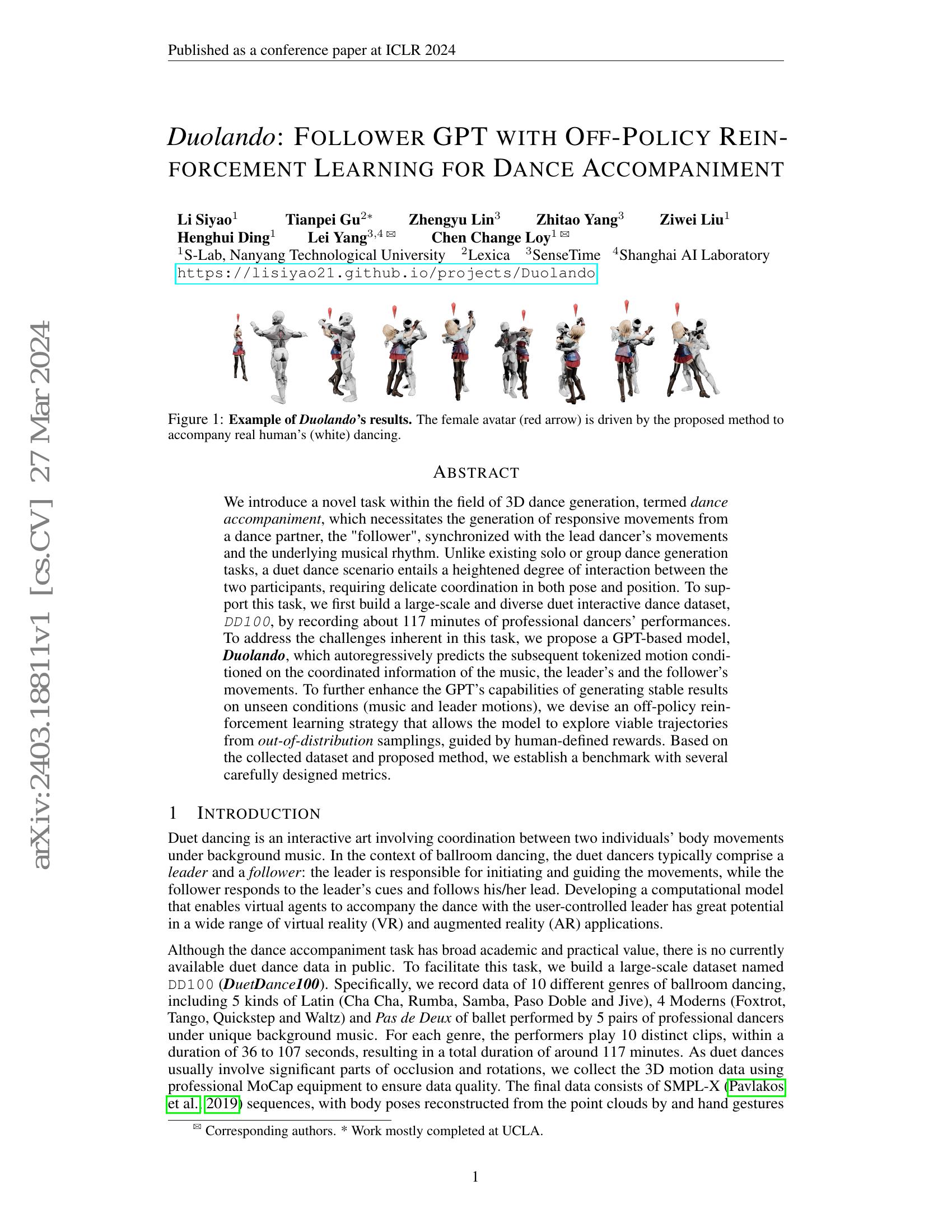 Duolando: Follower GPT with Off-Policy Reinforcement Learning for Dance ...