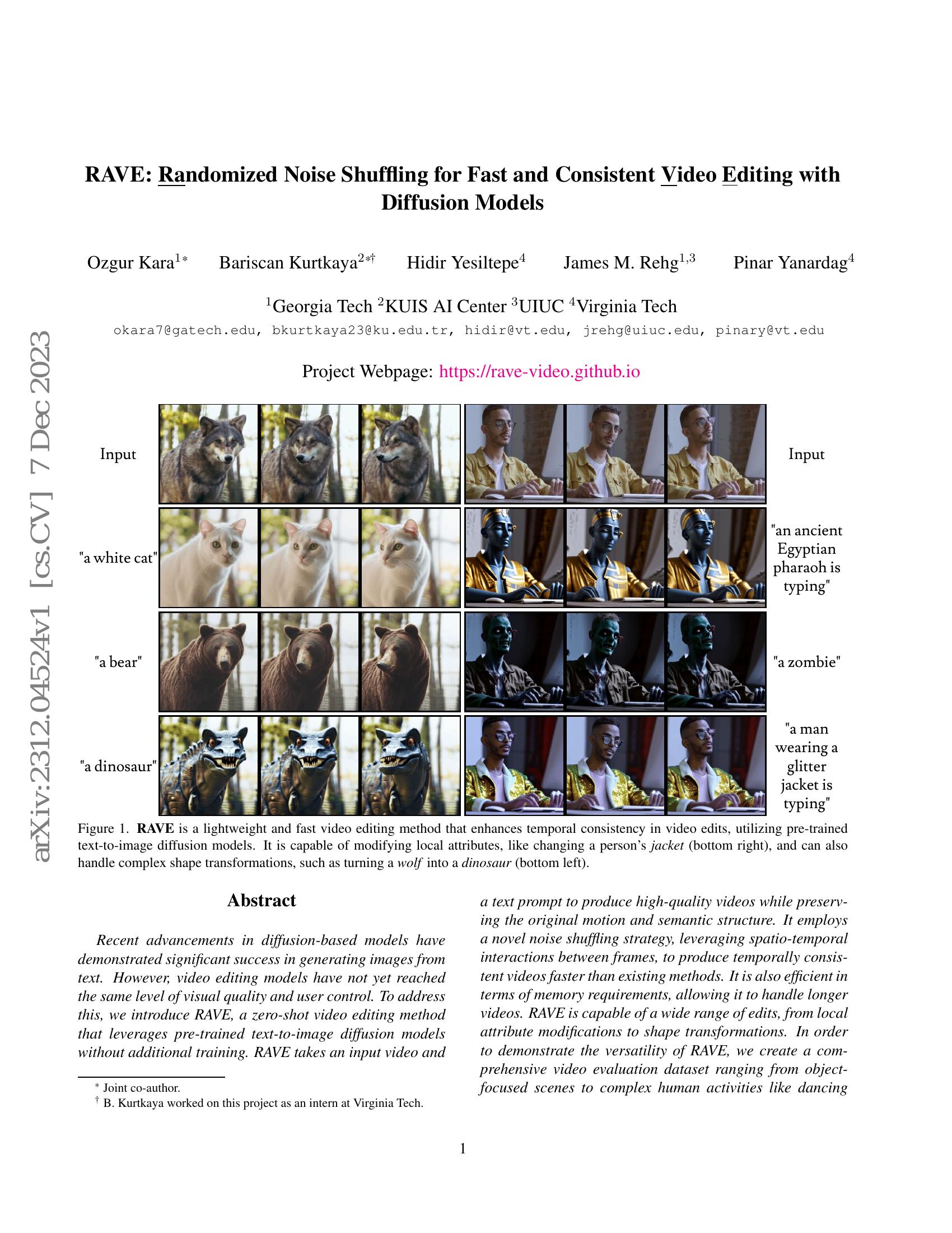 RAVE: Randomized Noise Shuffling for Fast and Consistent Video Editing with Diffusion Models - 智 ...