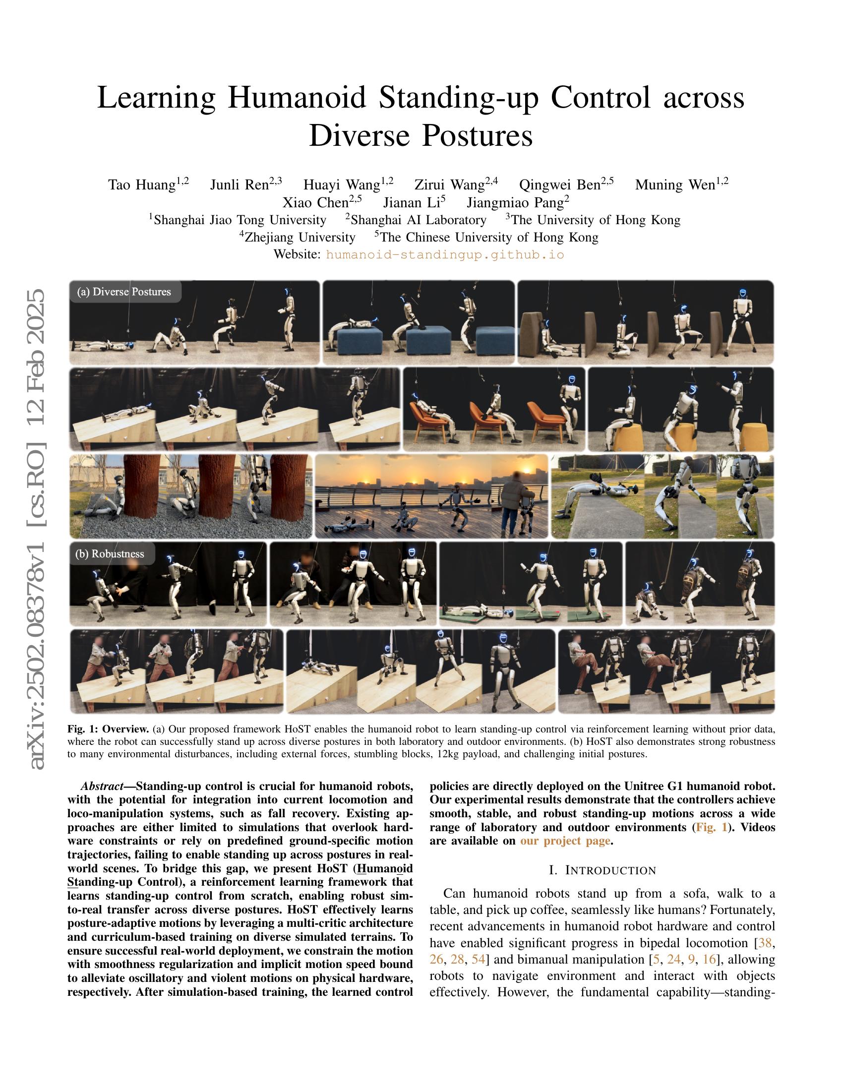 Learning Humanoid Standing-up Control across Diverse Postures - 智源社区论文