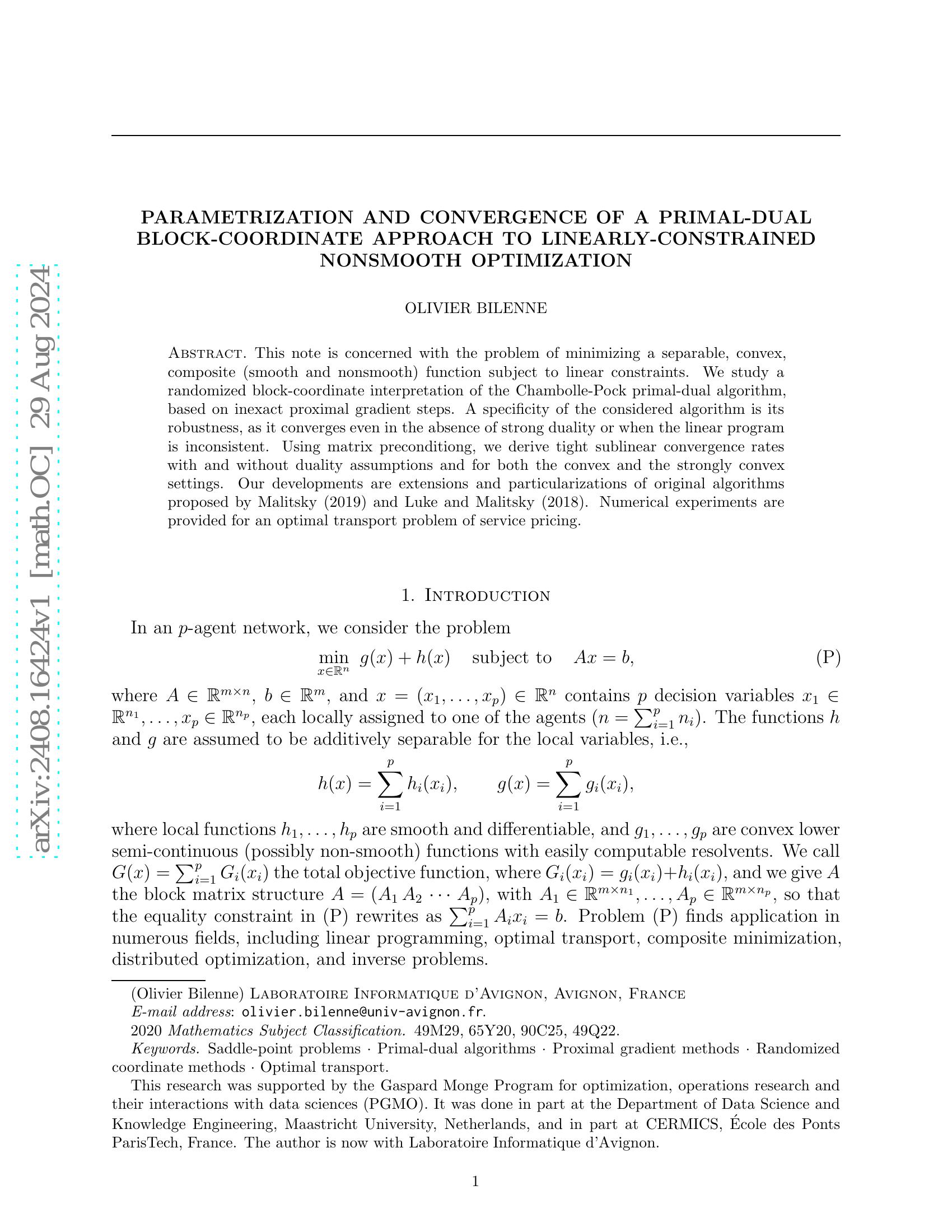 Parametrization and convergence of a primal-dual block-coordinate ...