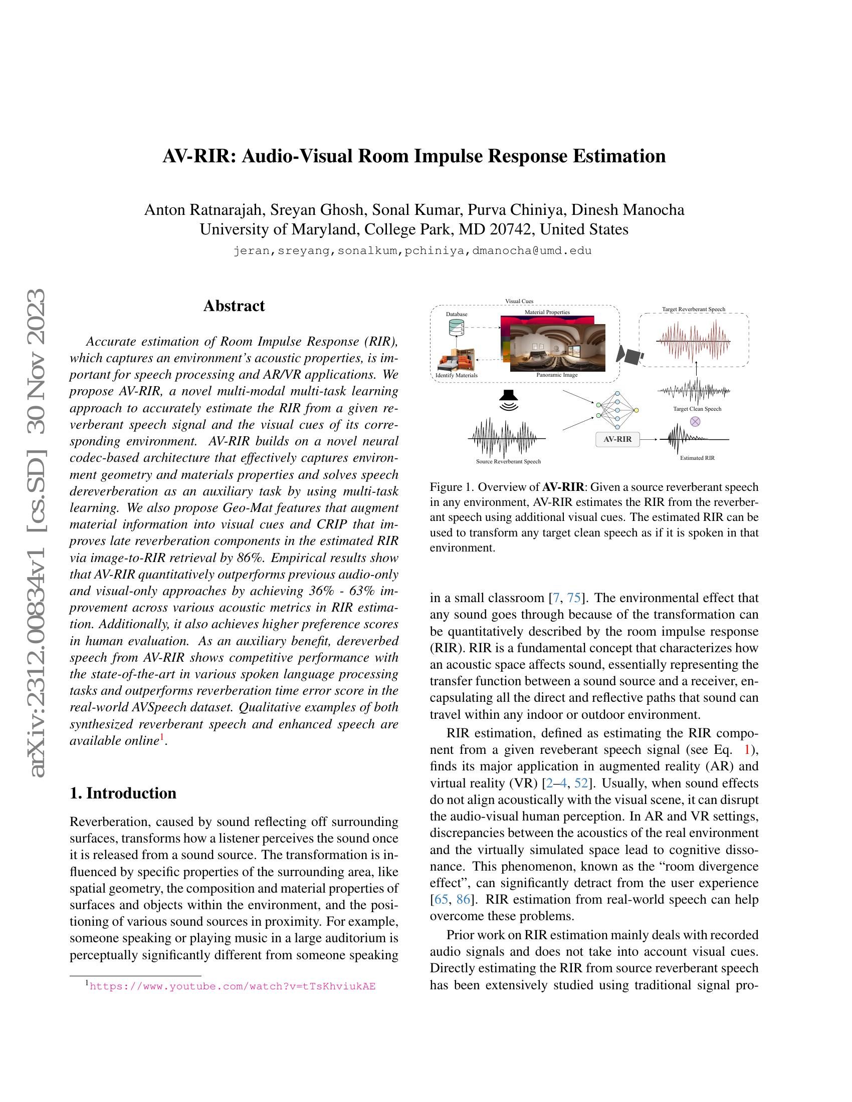 AV-RIR: Audio-Visual Room Impulse Response Estimation - 智源社区论文