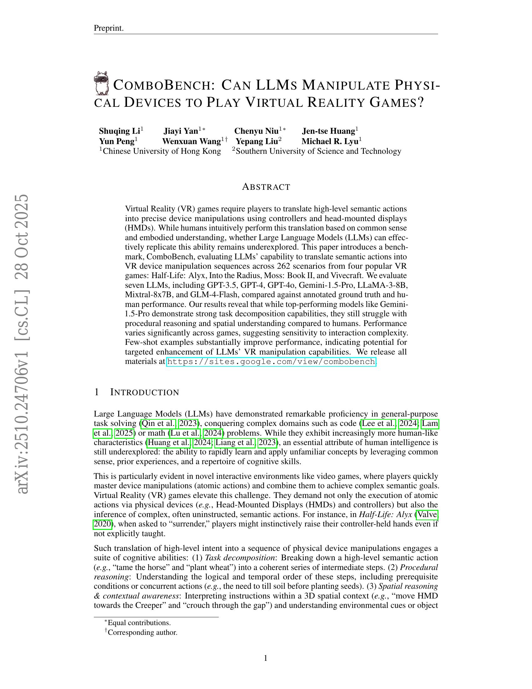 ComboBench: Can LLMs Manipulate Physical Devices to Play Virtual ...