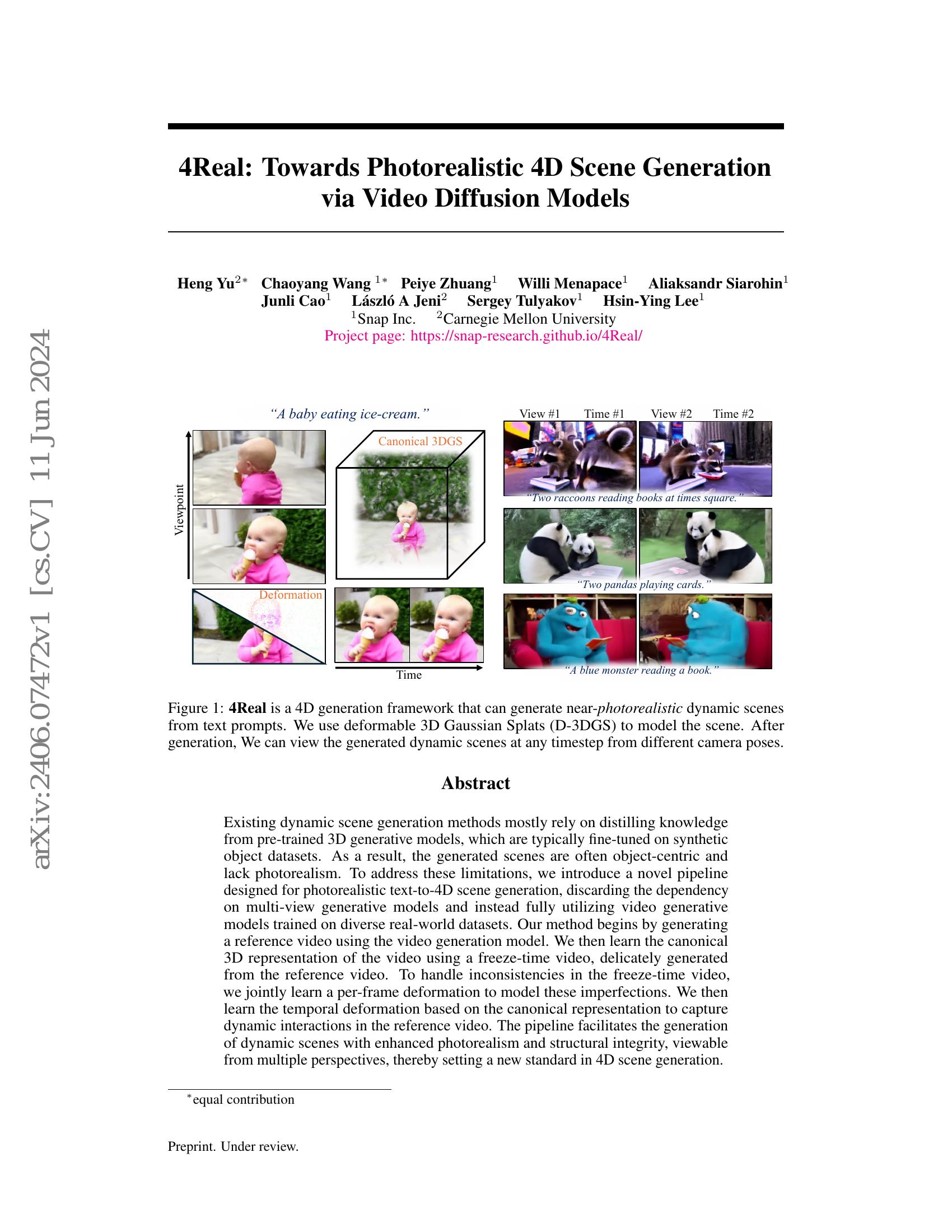 4Real: Towards Photorealistic 4D Scene Generation via Video Diffusion ...