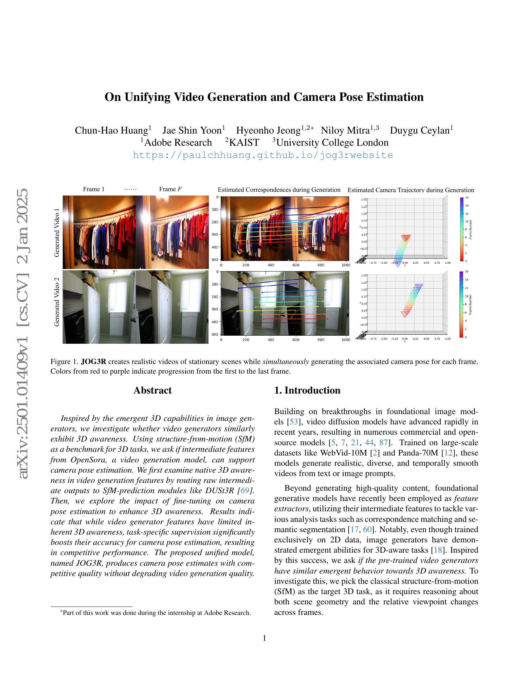 On Unifying Video Generation and Camera Pose Estimation - 智源社区论文