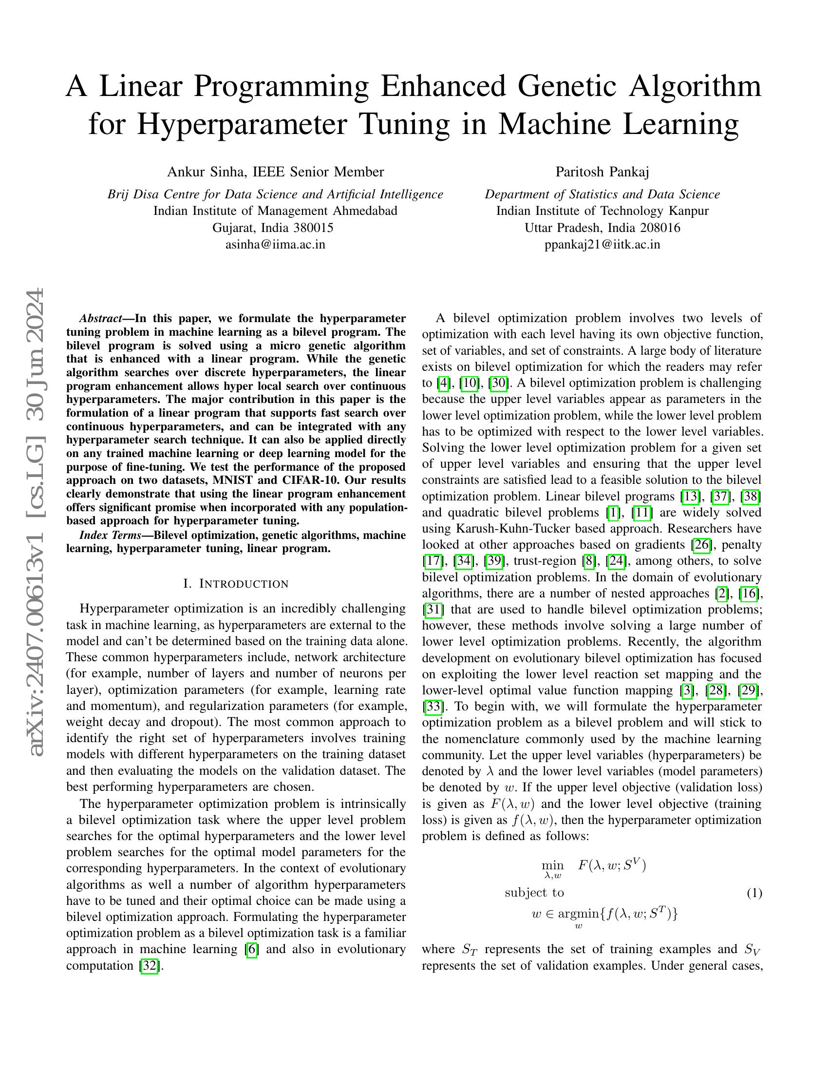 A Linear Programming Enhanced Genetic Algorithm for Hyperparameter ...