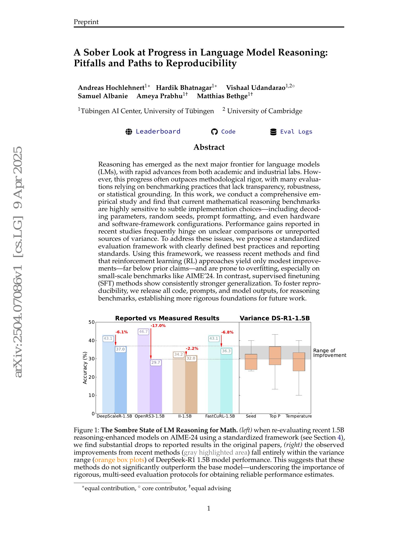 A Sober Look at Progress in Language Model Reasoning: Pitfalls and Paths to Reproducibility - 智源社区论文