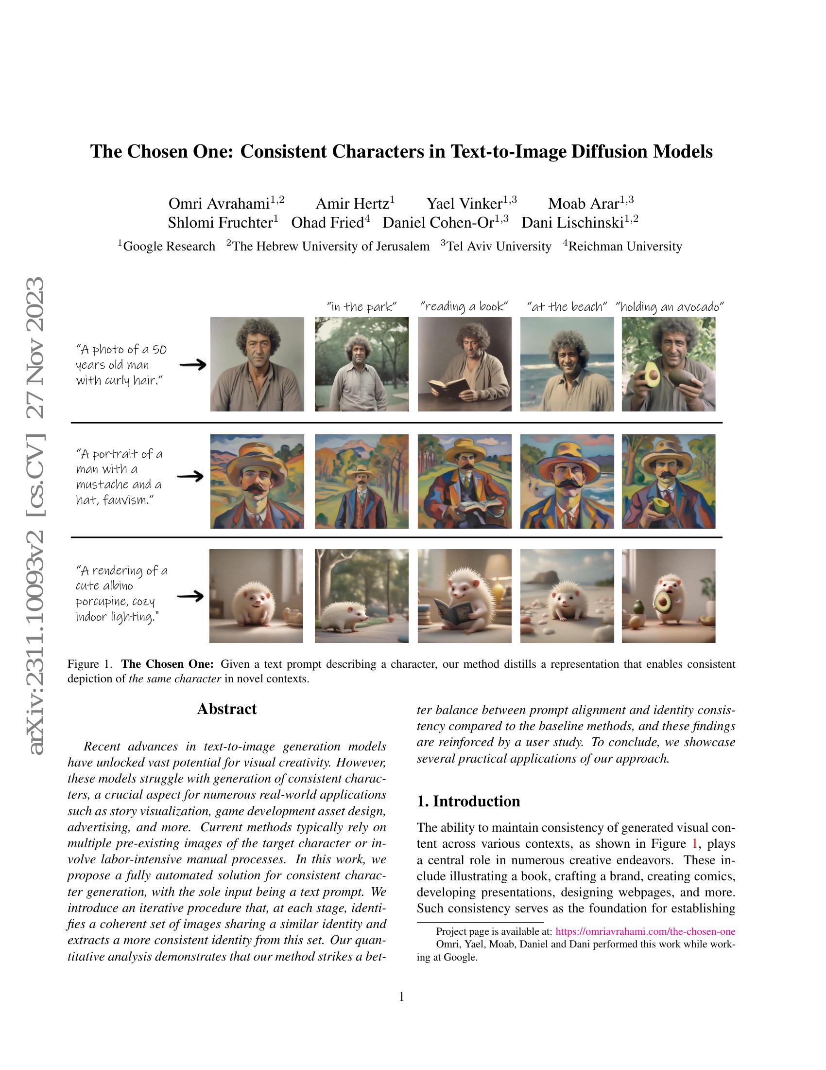 The Chosen One: Consistent Characters in Text-to-Image Diffusion Models ...
