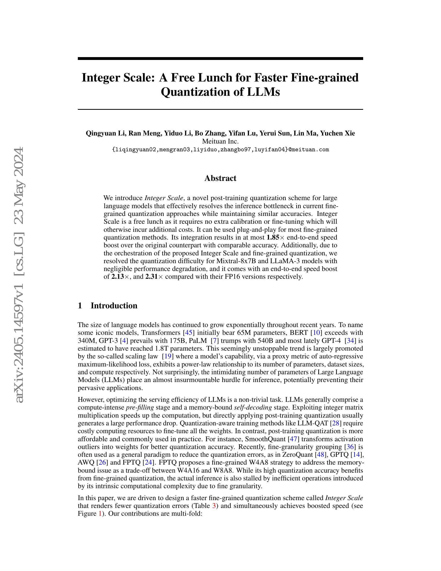 Integer Scale: A Free Lunch for Faster Fine-grained Quantization of ...