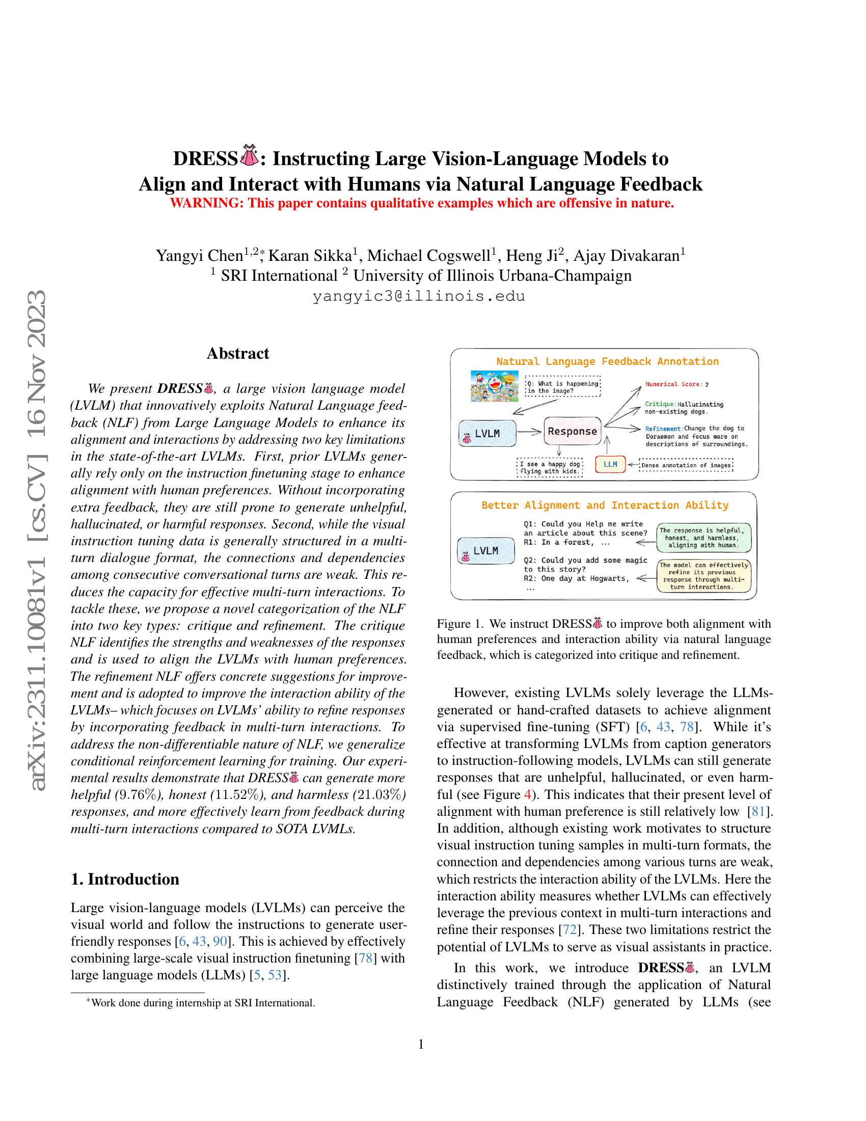 DRESS: Instructing Large Vision-Language Models to Align and Interact ...