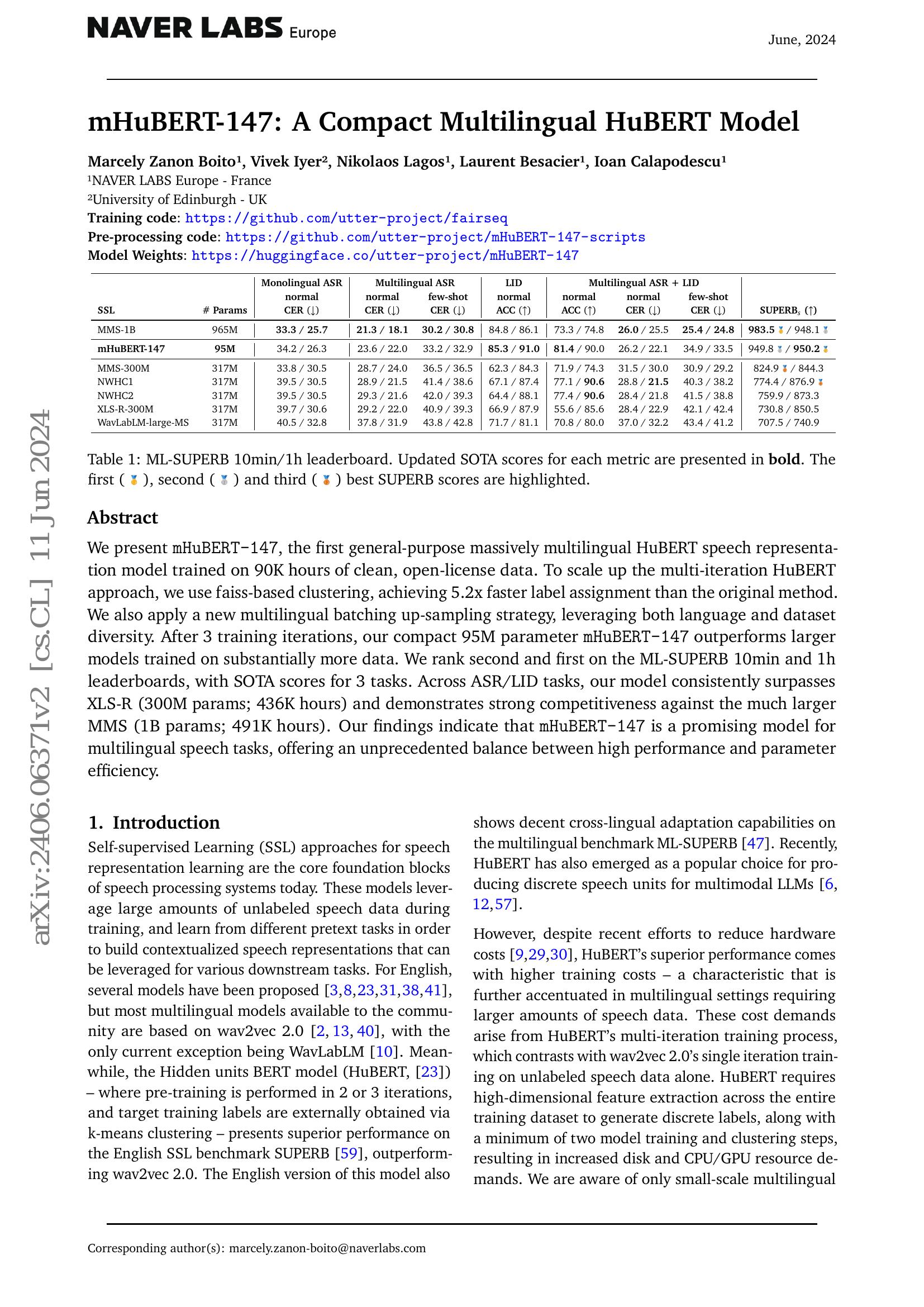 mHuBERT-147: A Compact Multilingual HuBERT Model - 智源社区论文