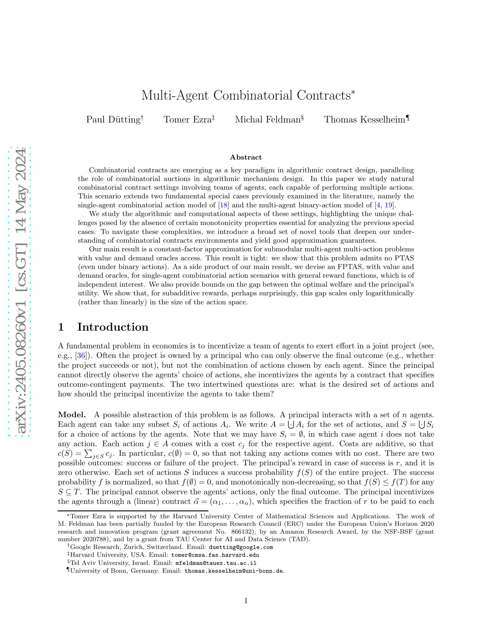 Multi-Agent Combinatorial Contracts - 智源社区论文