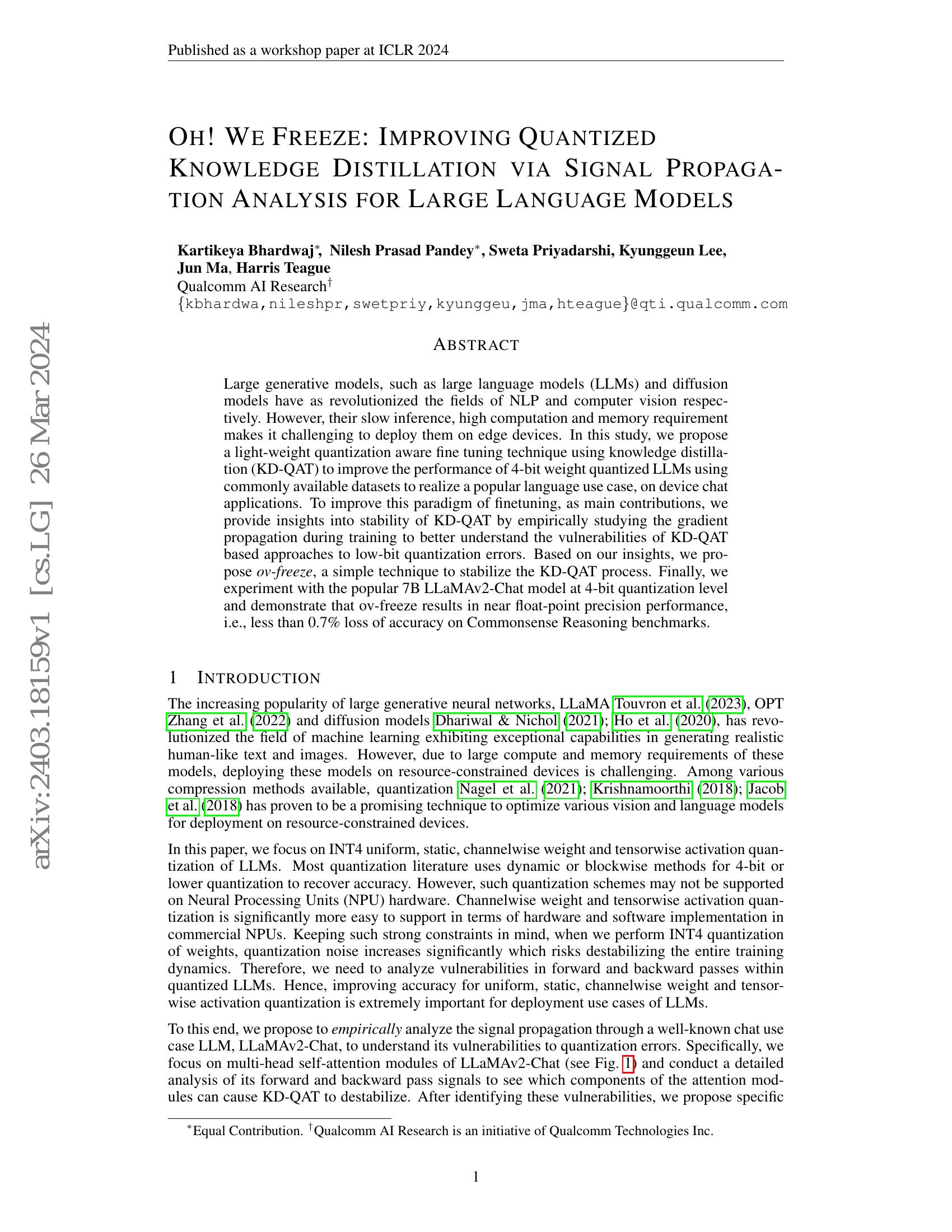 Oh! We Freeze: Improving Quantized Knowledge Distillation via Signal Propagation Analysis for ...