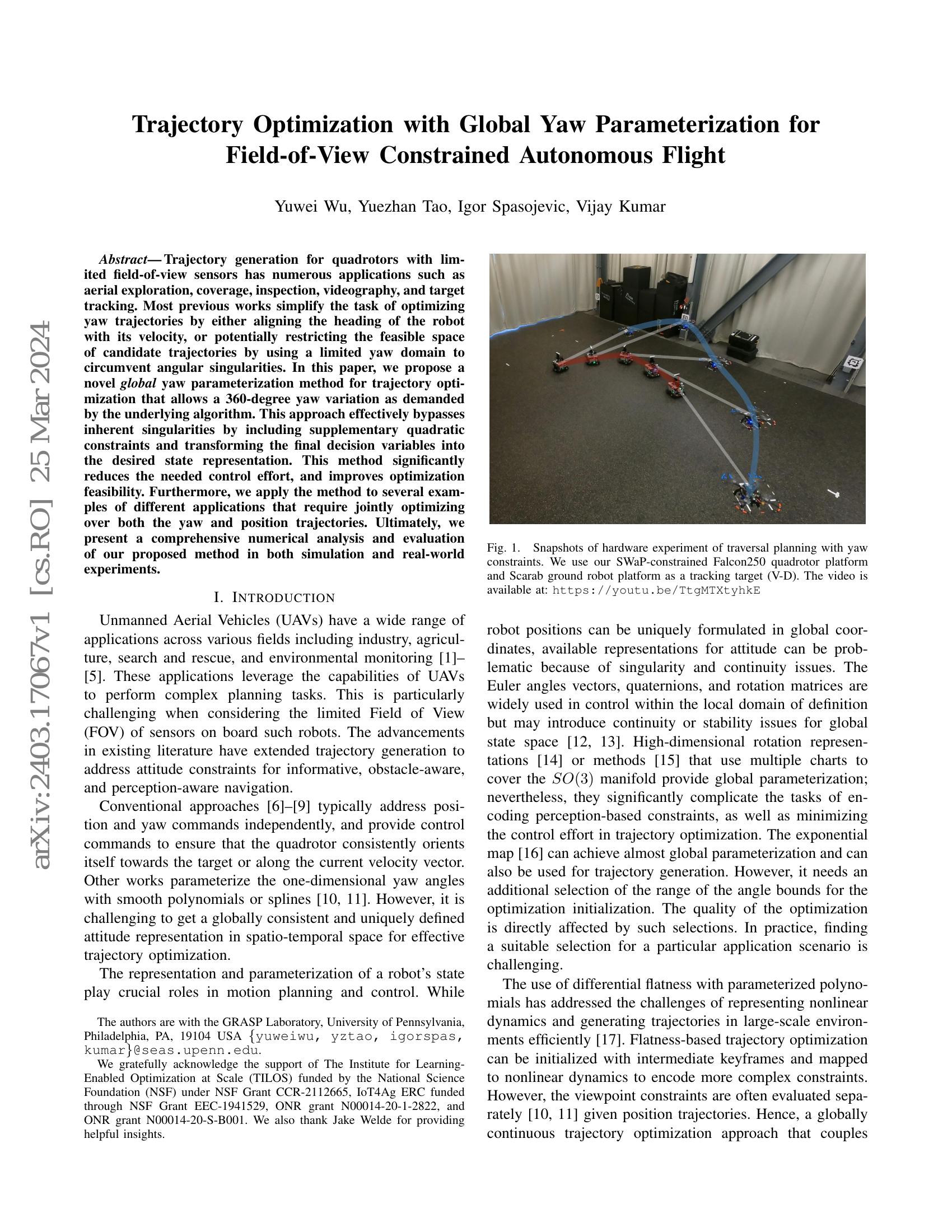 Trajectory Optimization with Global Yaw Parameterization for Field-of-View Constrained ...